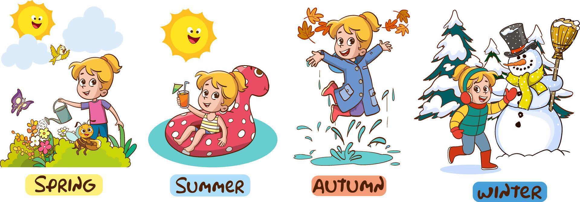 Four Seasons Kids Vector Art, Icons, and Graphics for Free Download