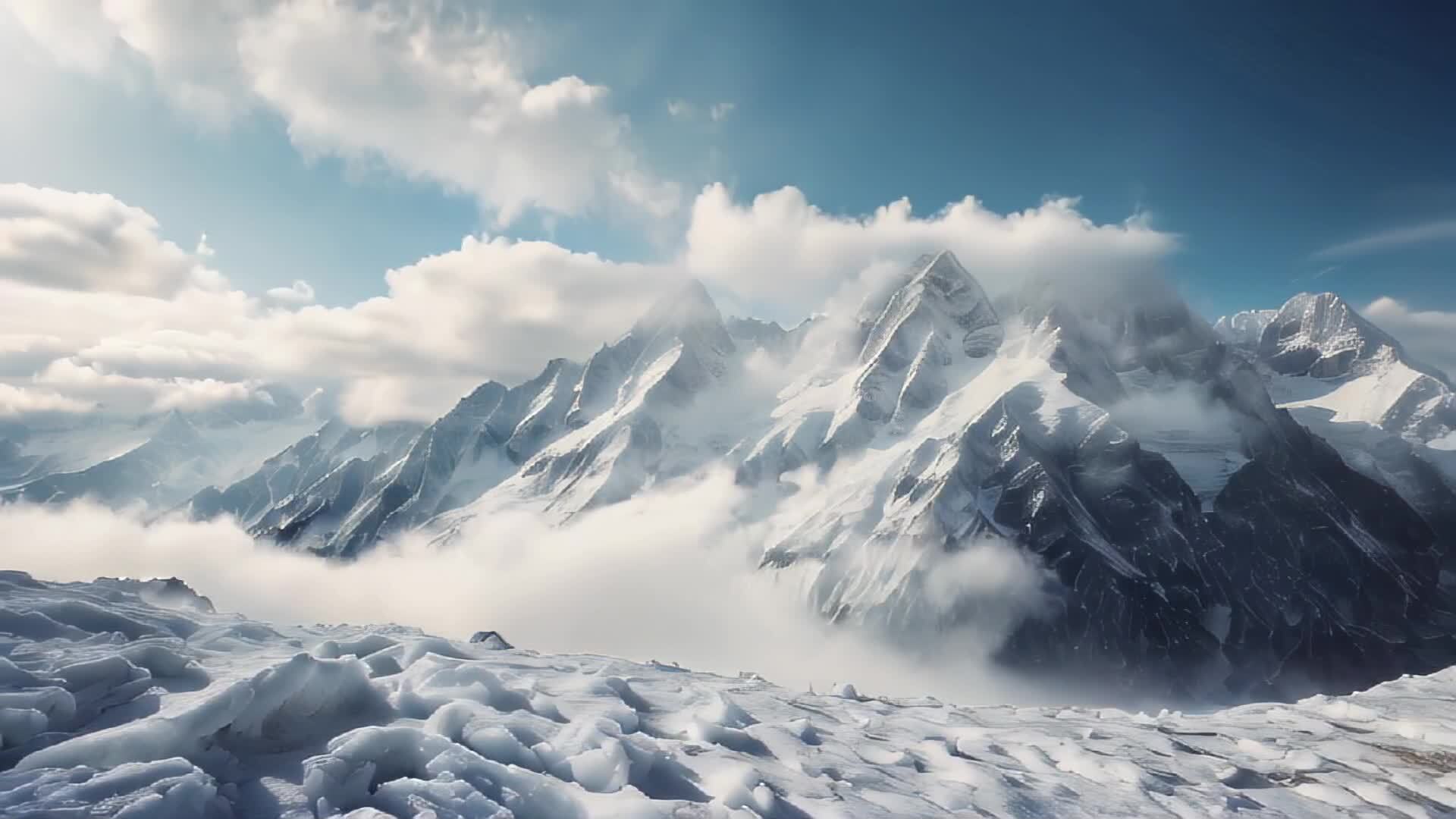 AI generated a mountain range with snow and clouds 38095156 Stock Video ...