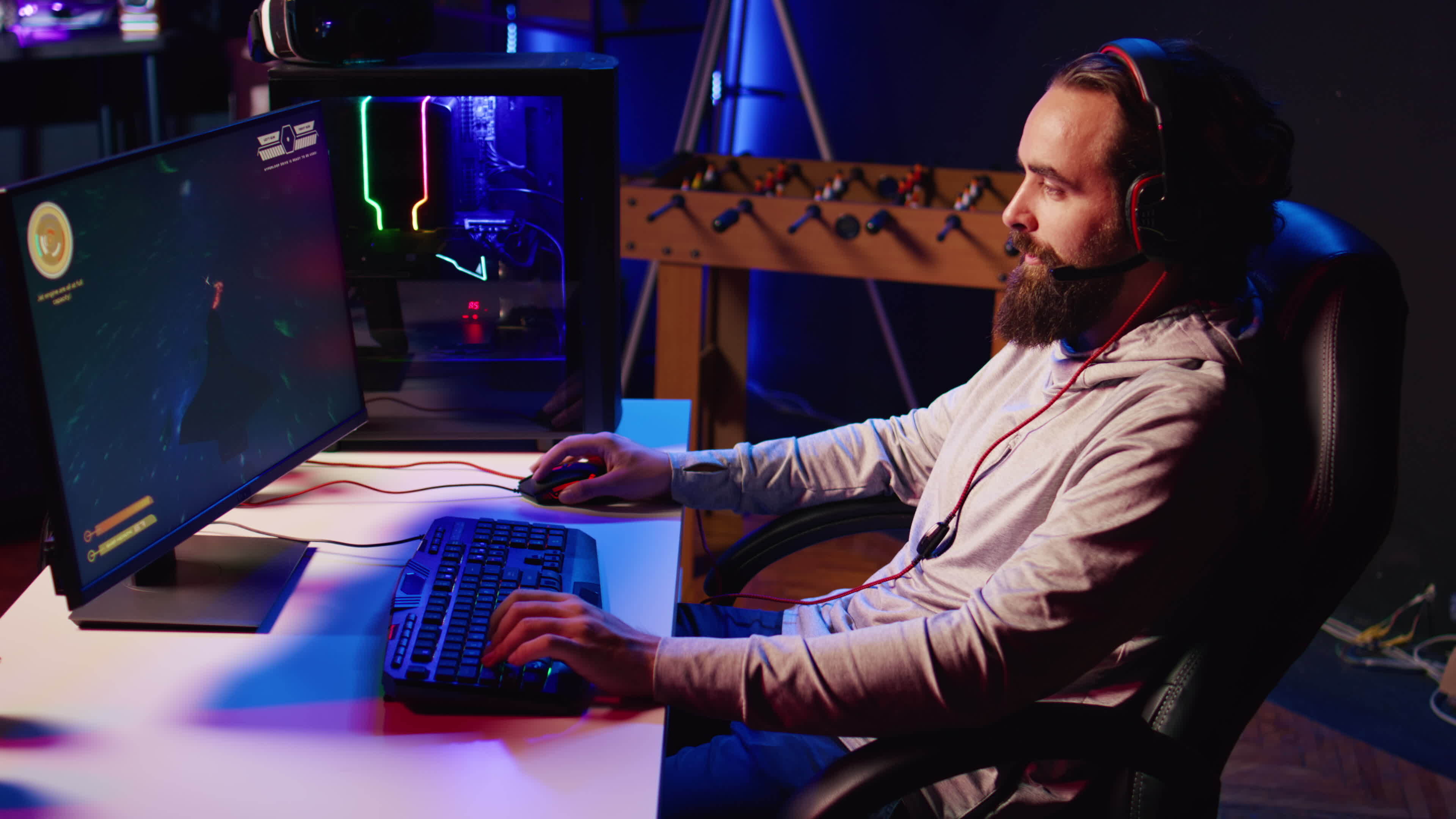 Man Talking With Friends Online While Playing Singleplayer Videogame