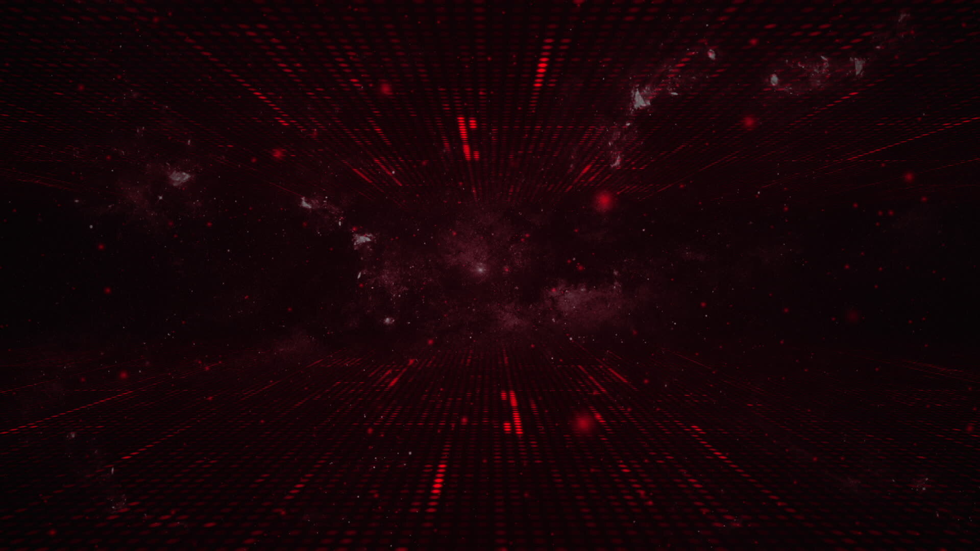 A Futuristic Glowing Red Grid Network Of Blinking Digital Data Lights And Floating Particles