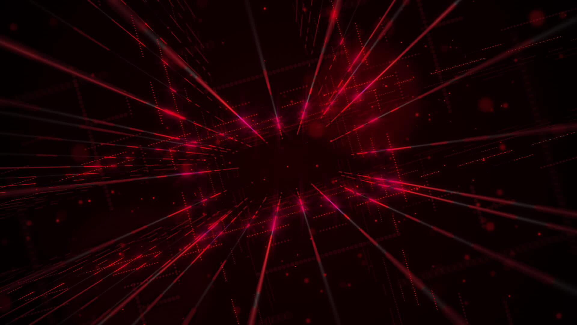 Flying Through A Futuristic Glowing Red Grid Network Of Blinking Digital Data Lights And