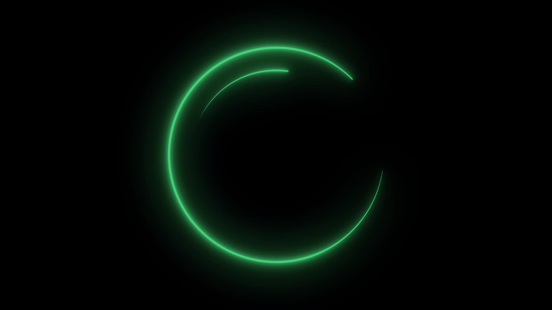 Neon rings. Abstract background with animation of rotation circles with light rays and glow ...