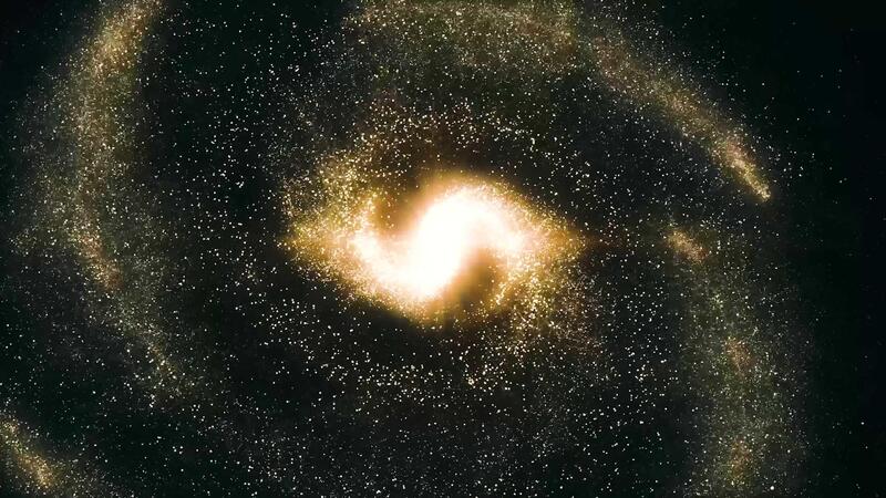 Rotating spiral galaxy - deep space exploration. Animation of a galaxy in space with stars and ...