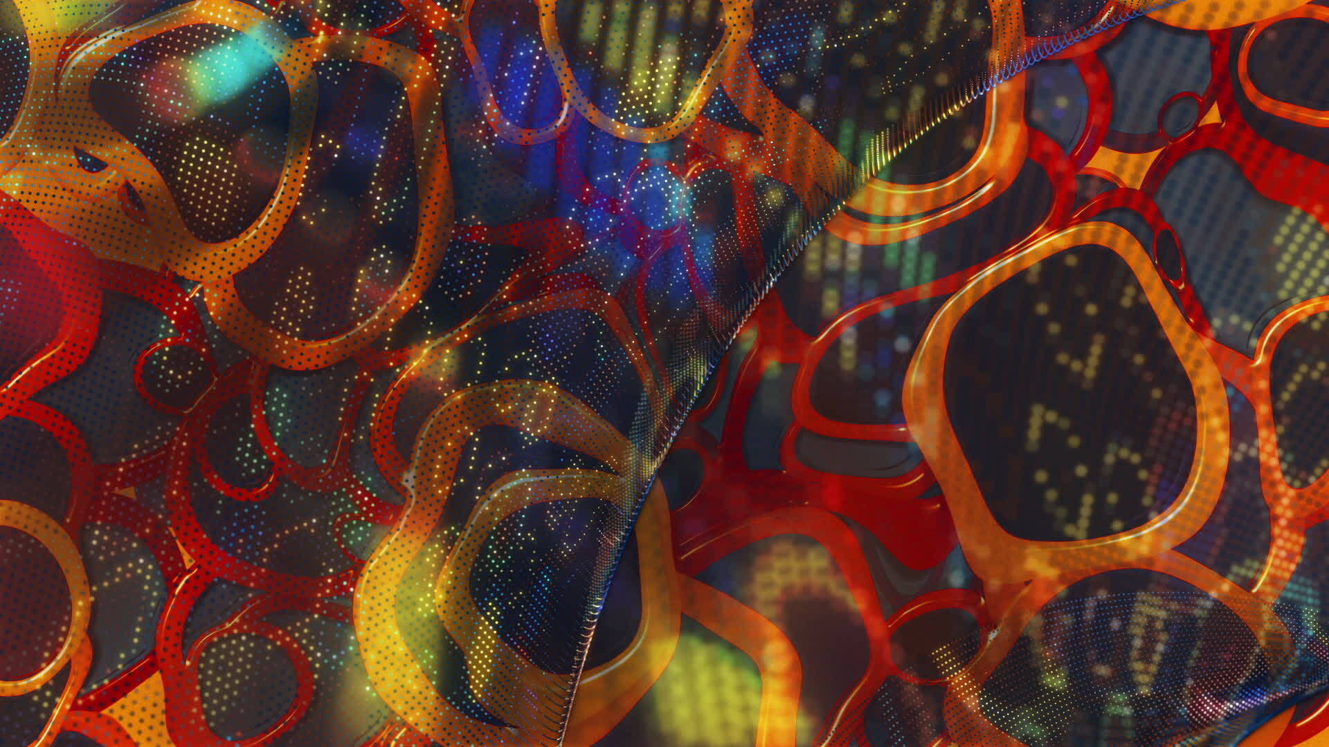 Super Colorful Flowing Liquid Motion Abstract Background With Morphing Shapes And Blinking Dots