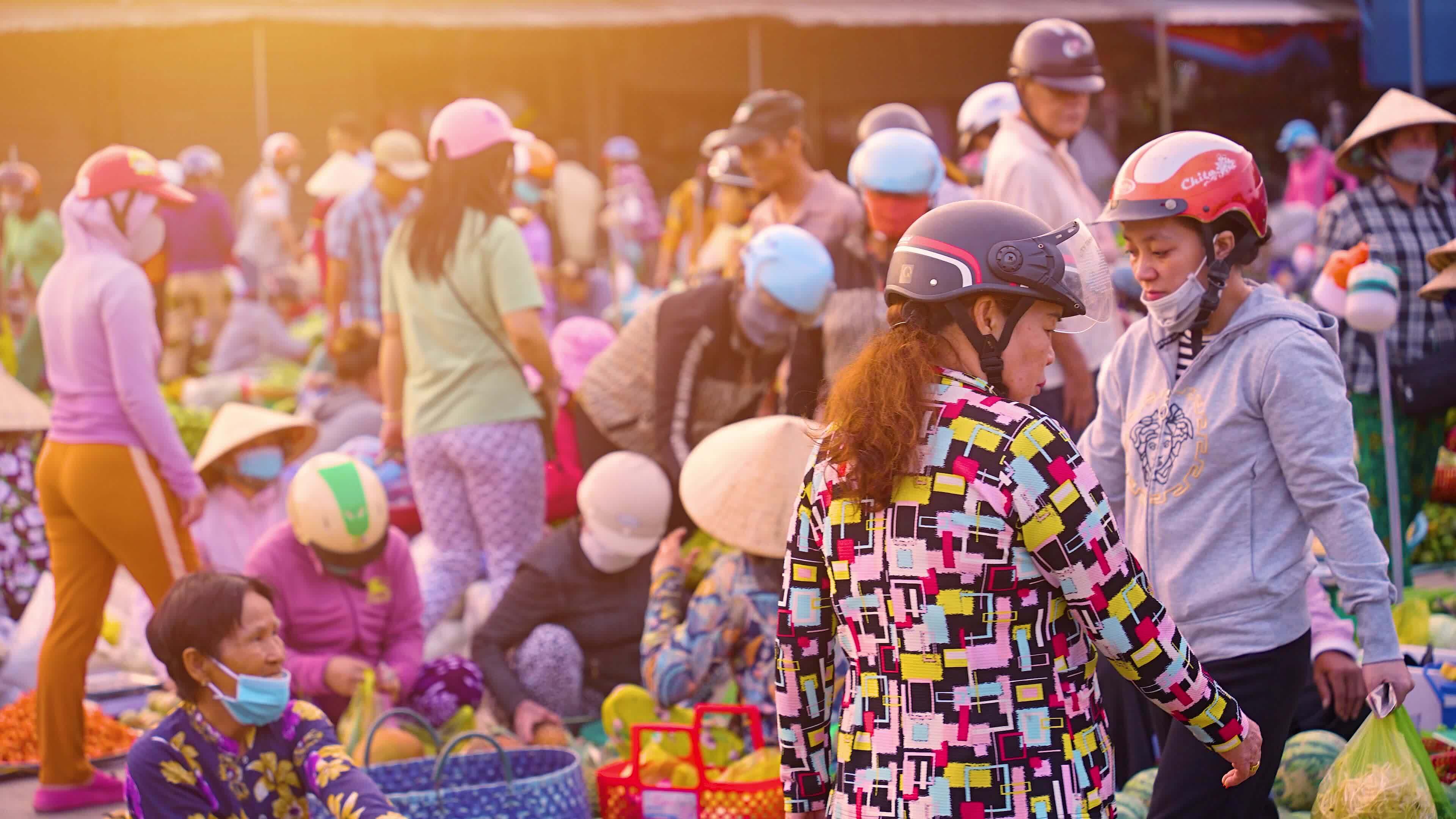 Hau Giang province, Vietnam - 25 Jan 2024 Busy local daily life of the morning local market in ...