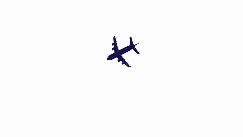 Plane flying over line 2D object animation. Aeroplane takeoff flat color cartoon 4K video, alpha ...