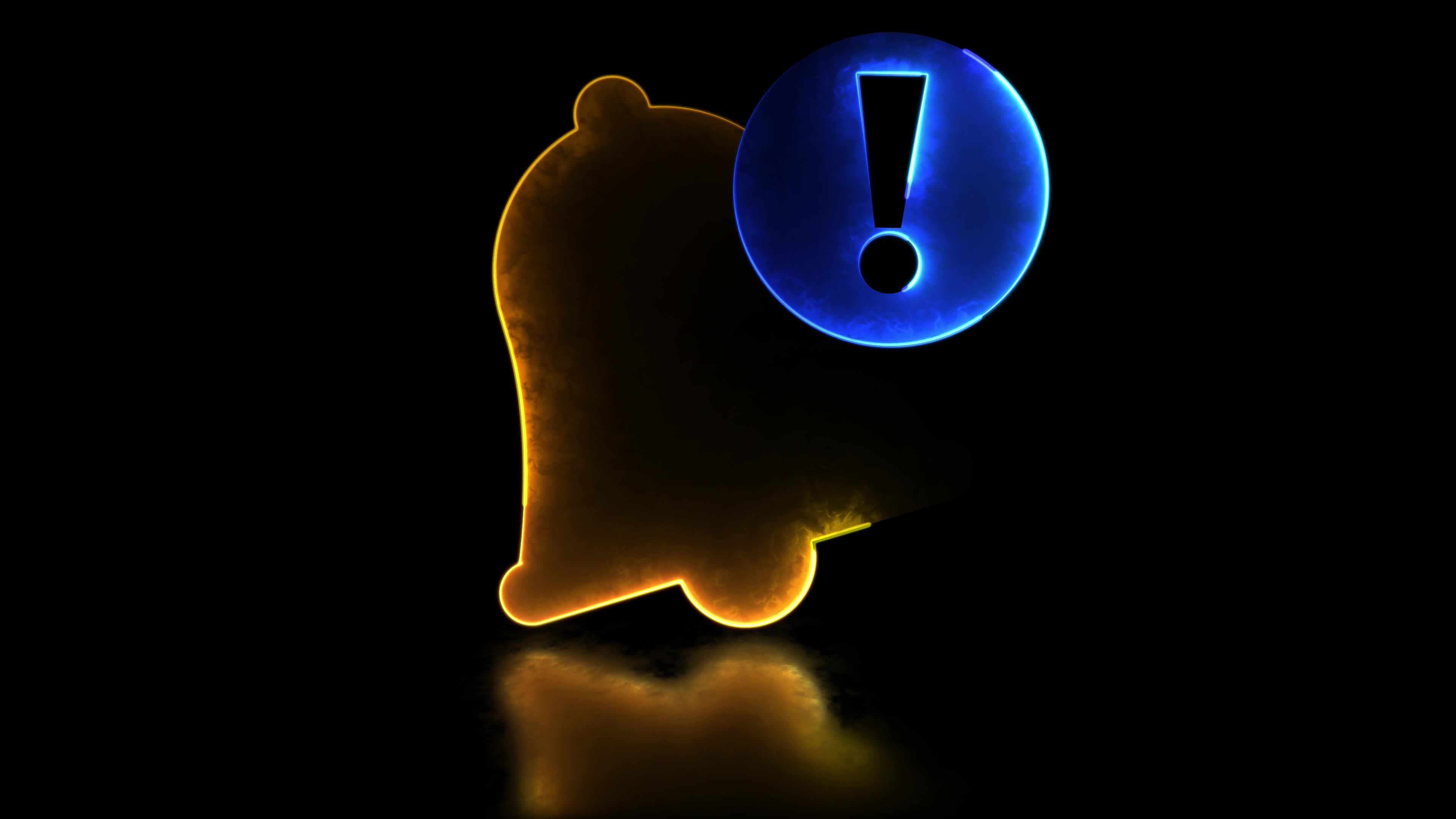 Neon Light Effect Looping Notification Bell Icon Black Background