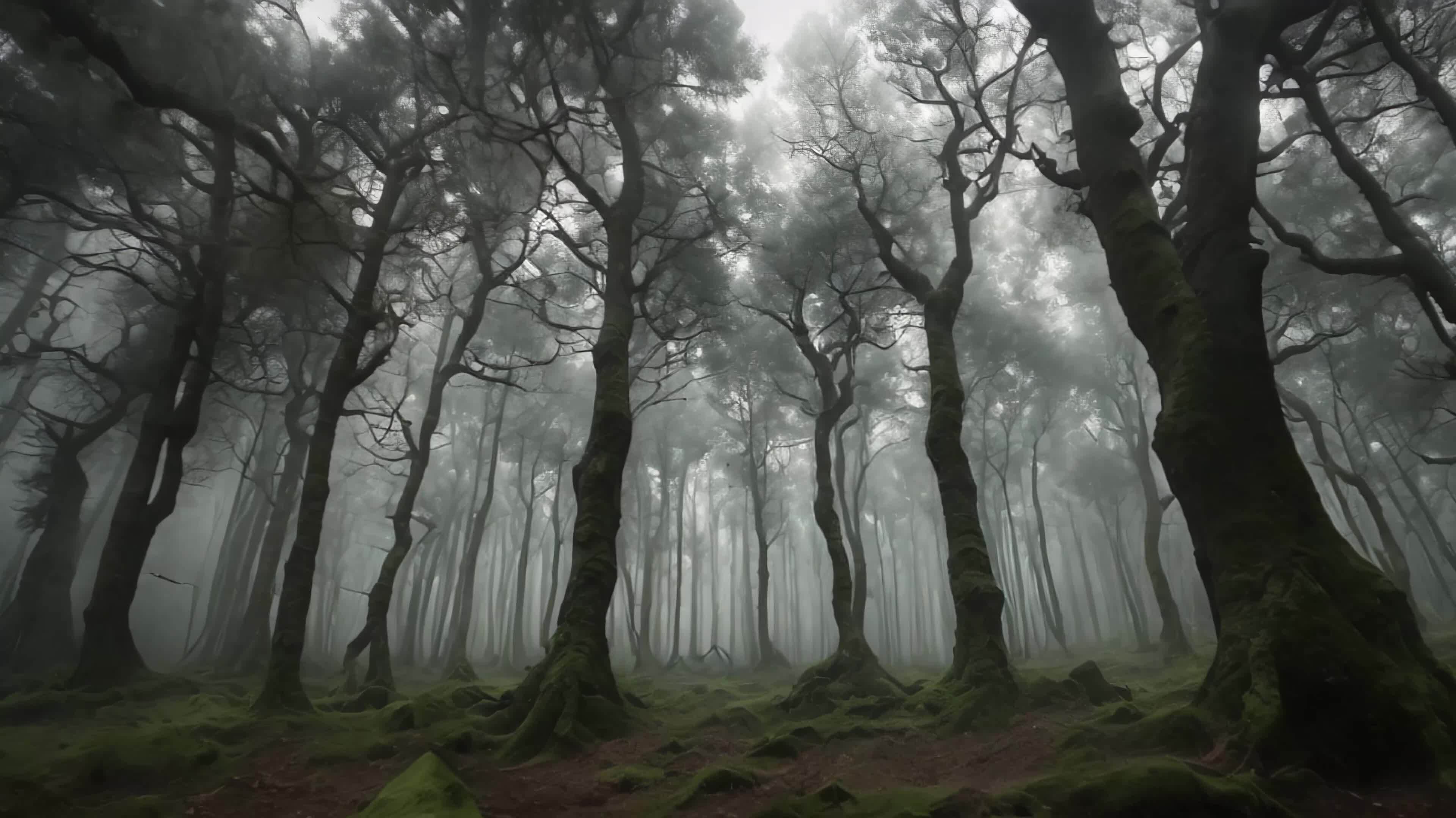 AI generated captivating sight of a dense fog engulfing a vibrant forest filled with countless ...