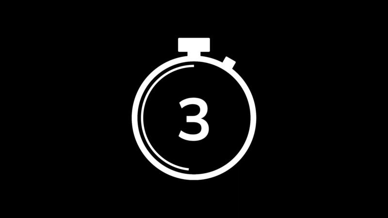 5 second countdown timer animation from 5 to 0 seconds. Modern white and black stopwatch ...
