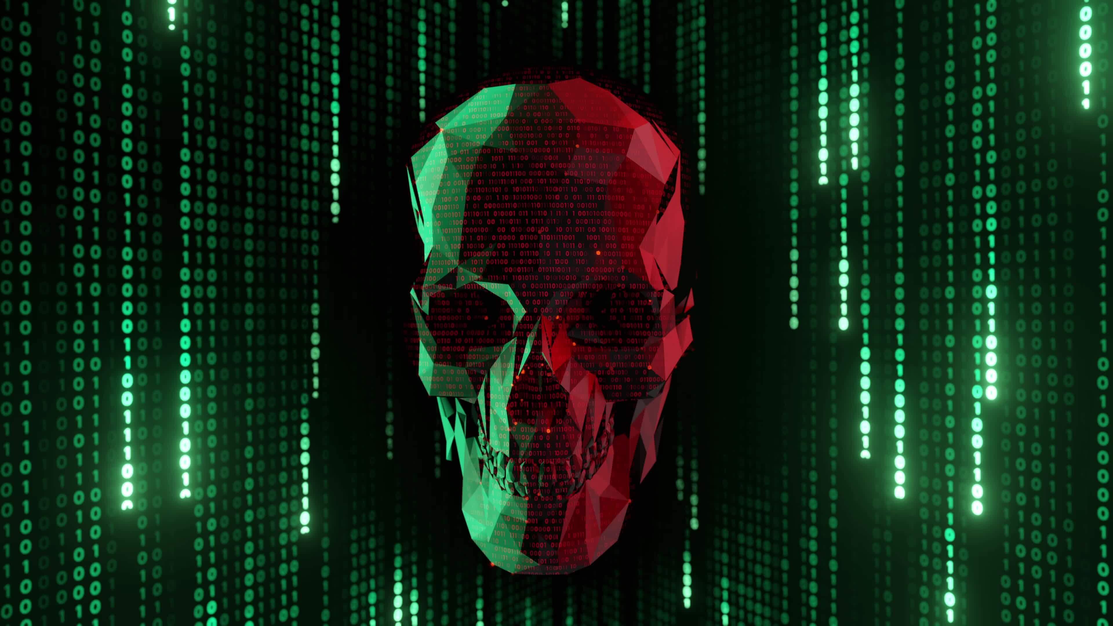 hacker screen red skull with code 39001388 Stock Video at Vecteezy