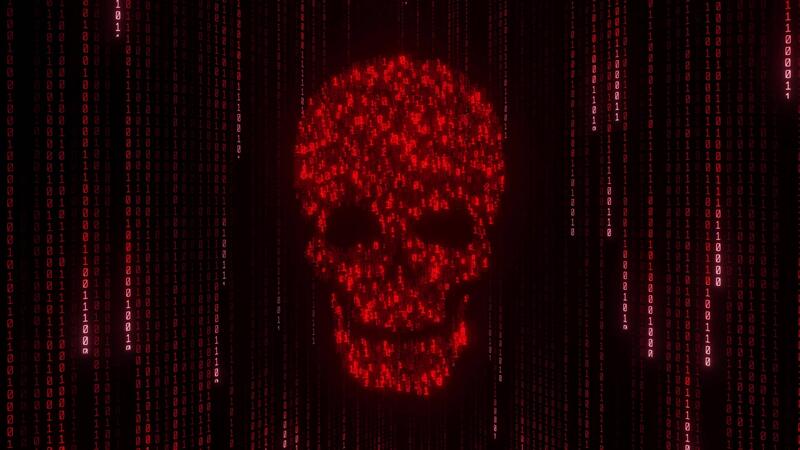 hacker screen red skull with code 39001394 Stock Video at Vecteezy