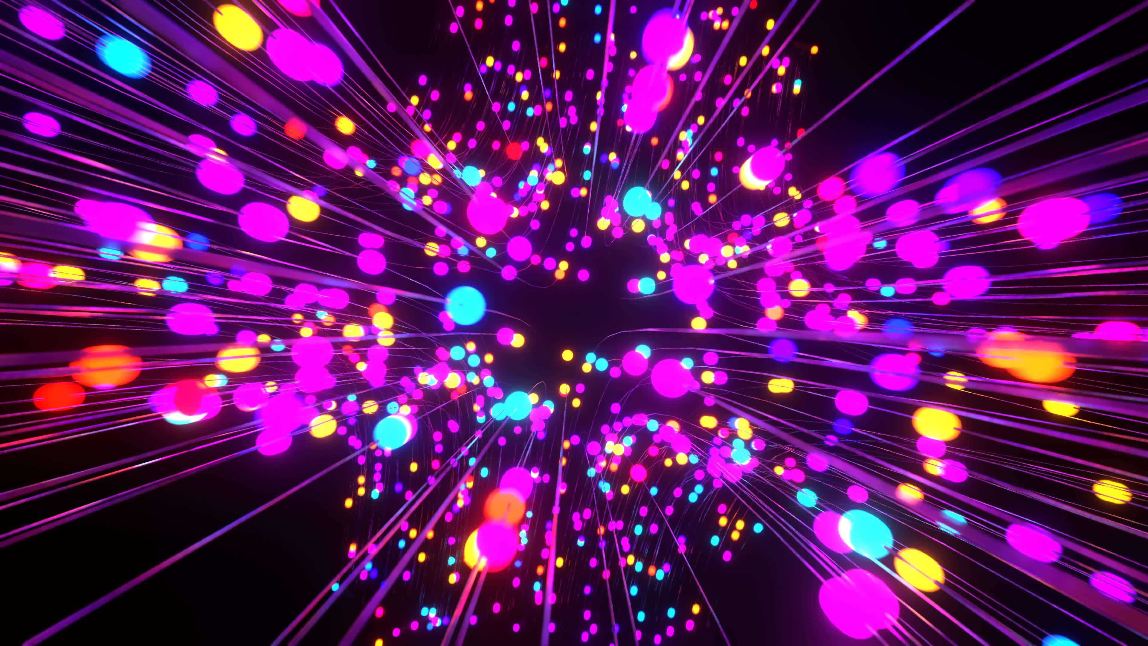 3D futuristic neon light trails colorful moving animations loop ...