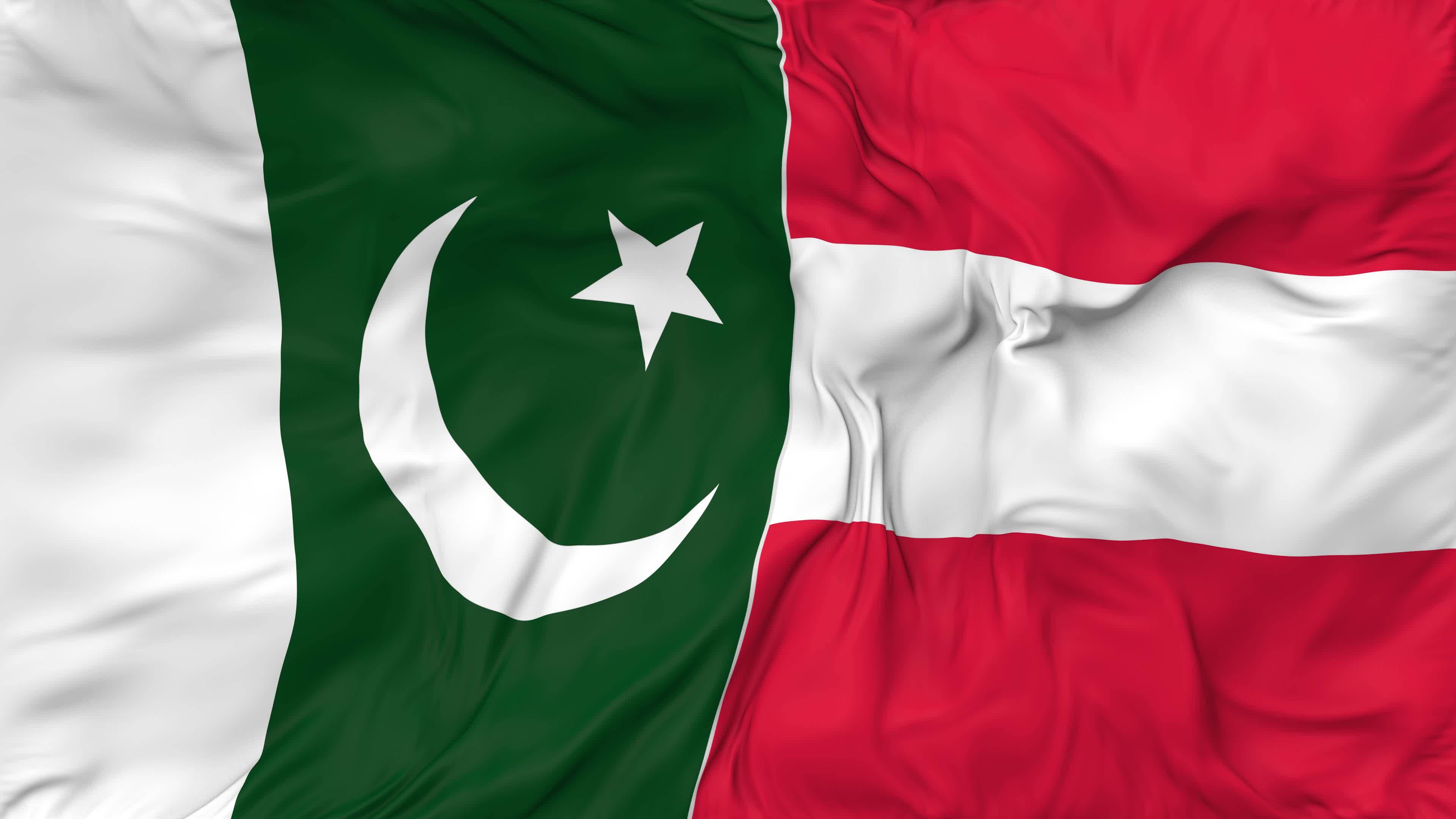 Pakistan and Austria Flags Together Seamless Looping Background, Looped Bump Texture Cloth ...