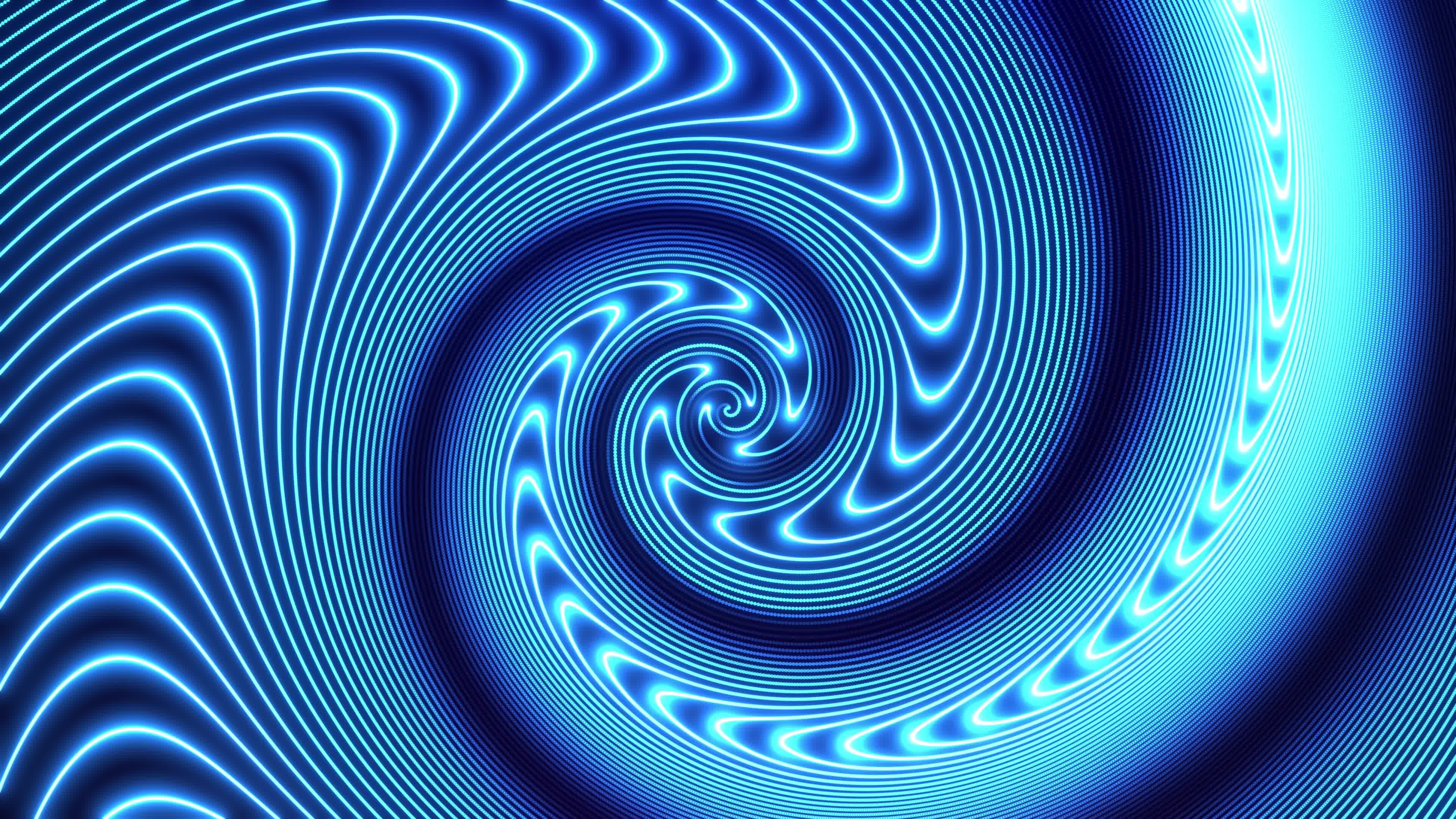 Abstract rotating surface made of particles. High-tech blue technological spiral. Rotating ...