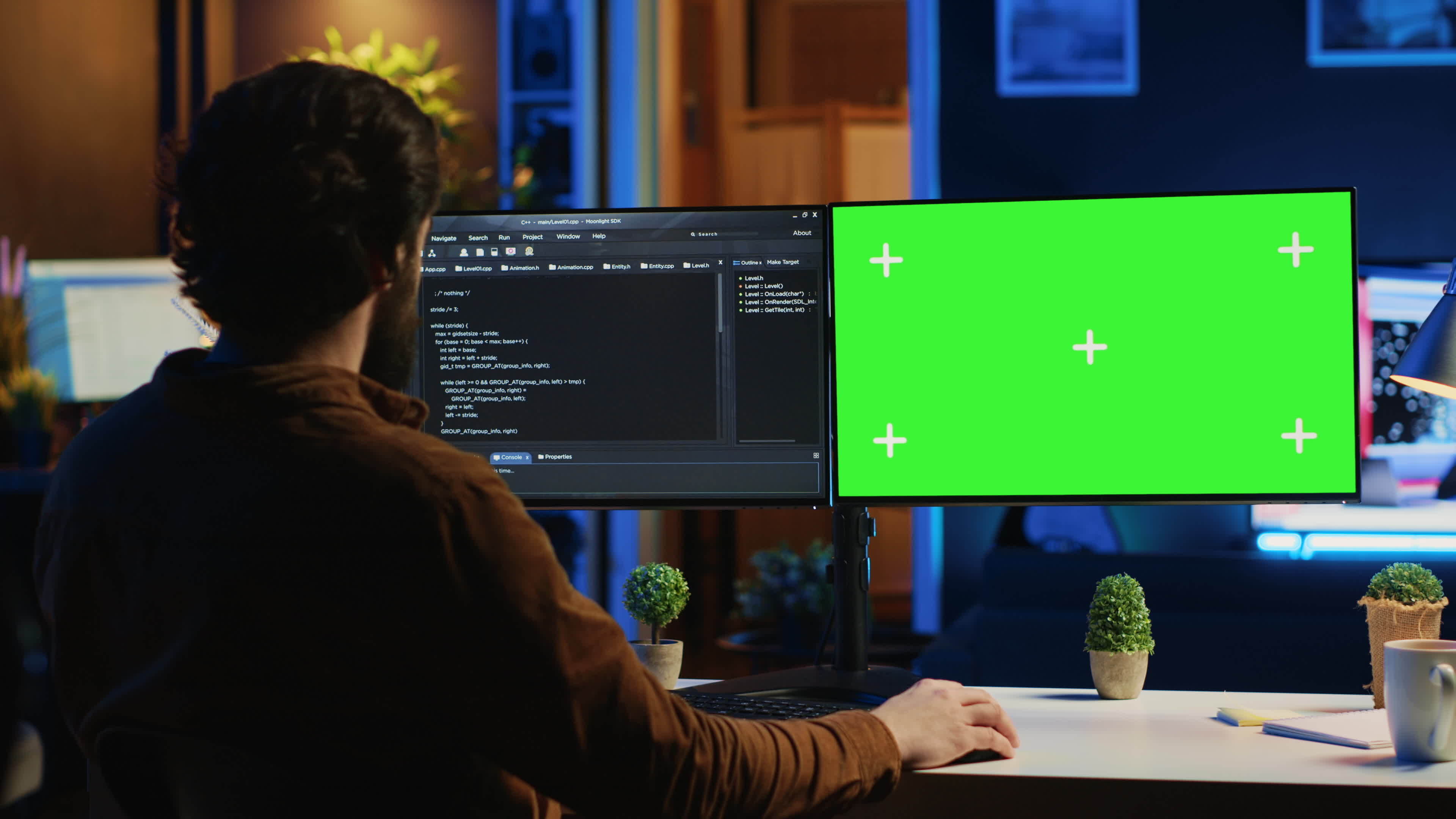 Freelancing Man Doing It Support Job From Apartment Personal Office Coding On Isolated Screen