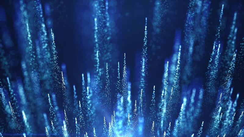 Rising light of dust blue particles. Animation background for the award. Bright glowing ...