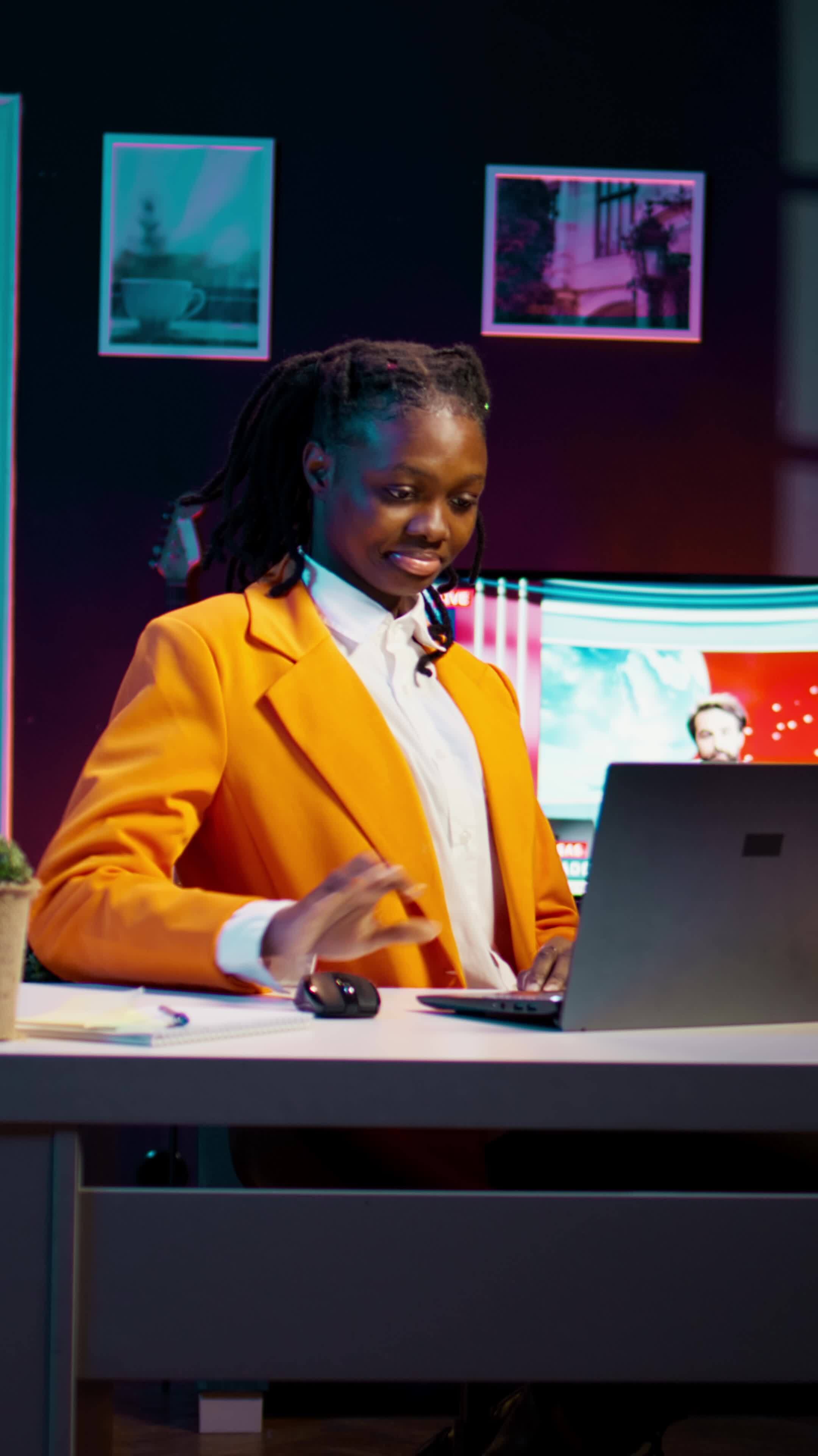 Vertical Video University student attending online courses on e ...