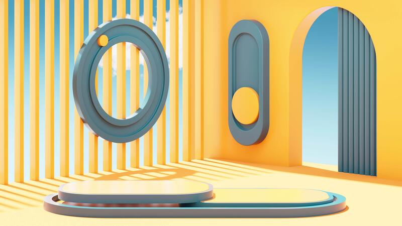 Abstract geometric architecture and empty stage, geometric figure, indoor light and shadow, 3d ...