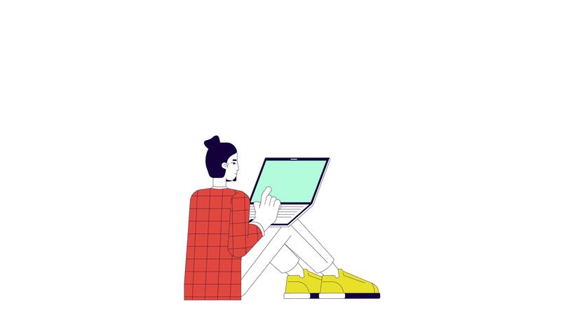 Computer network engineer line 2D animation. Cyber security. Female ...