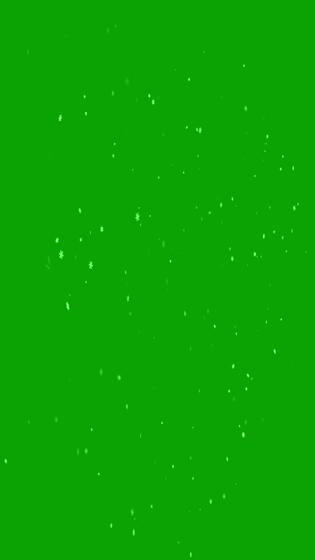 Snowfall overlay on green background. Winter slowly falling snow effect. 4K vertical animation ...