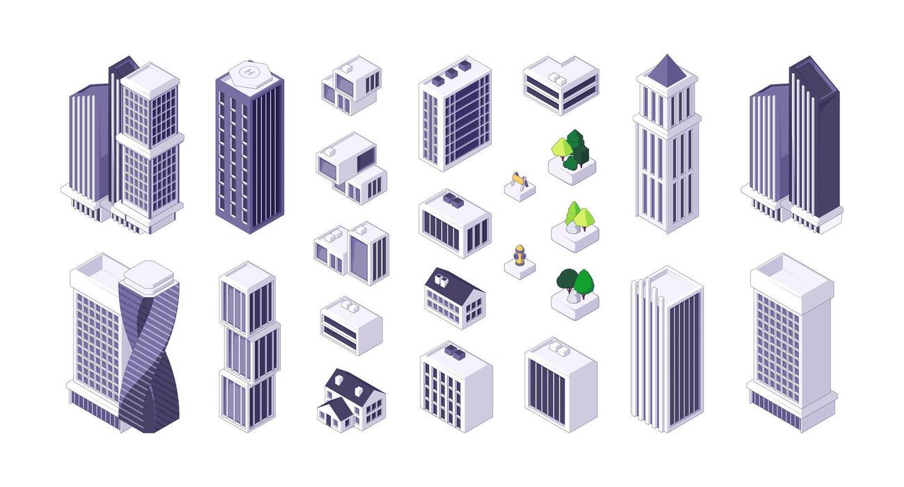 Isometric Building Set Vector Art, Icons, and Graphics for Free Download
