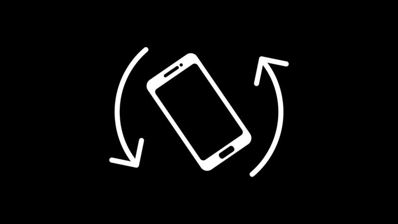 Phone rotation from vertical to horizontal on black screen. Mobile phone rotation from portrait ...