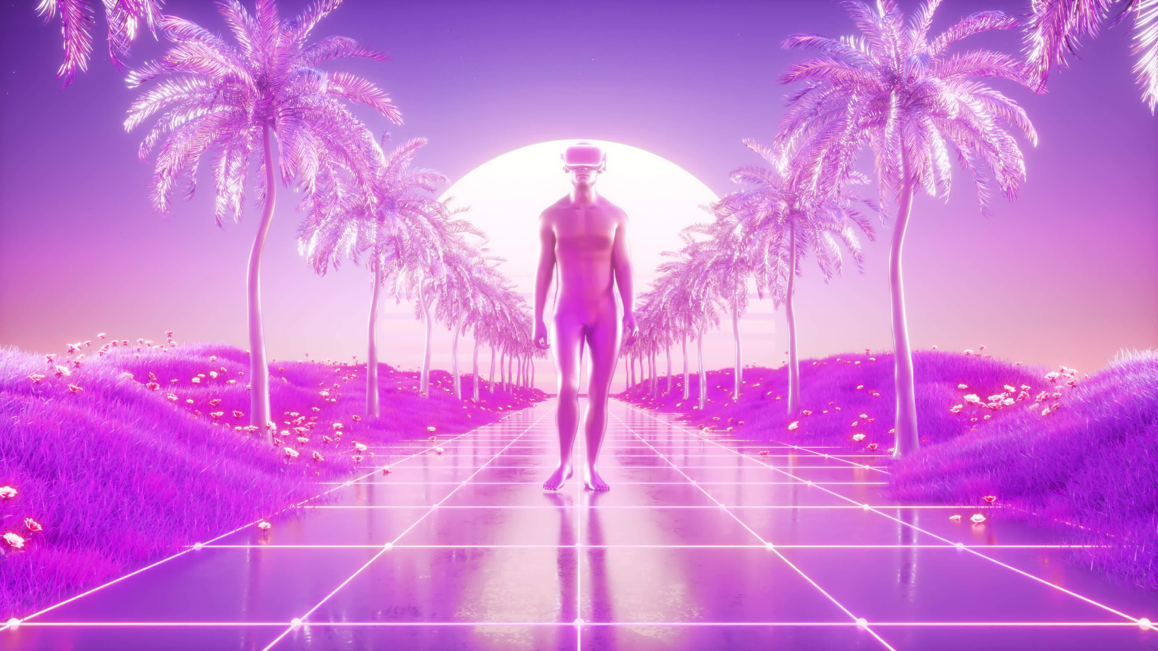 Man Walking Between Palm Synthwave Loop 40292201 Stock Video at Vecteezy