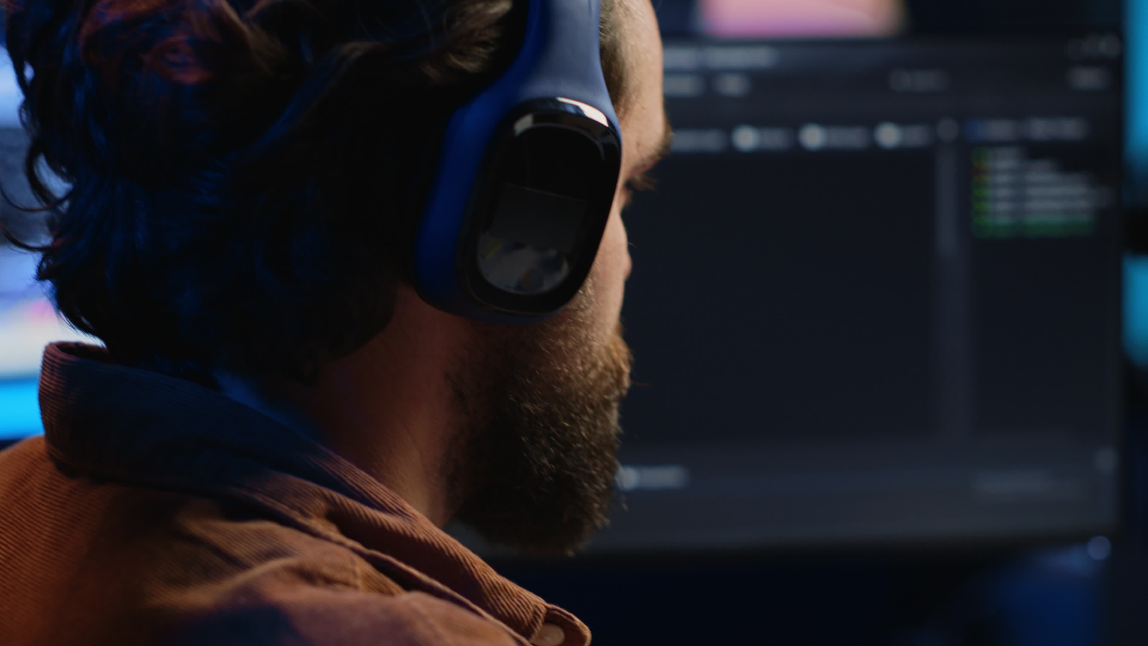 Computer Scientist Listening Music While Writing Lines Of Code During Remote Job Shift In Home