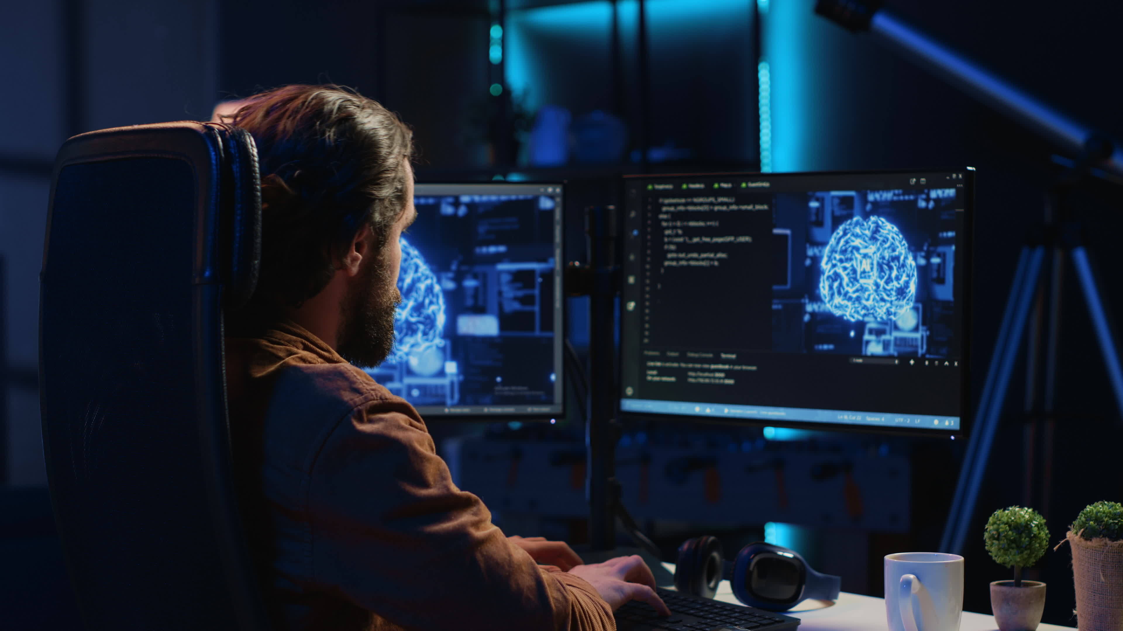 Experienced Developer Uses Computer To Update Artificial Intelligence Neural Networks Writing