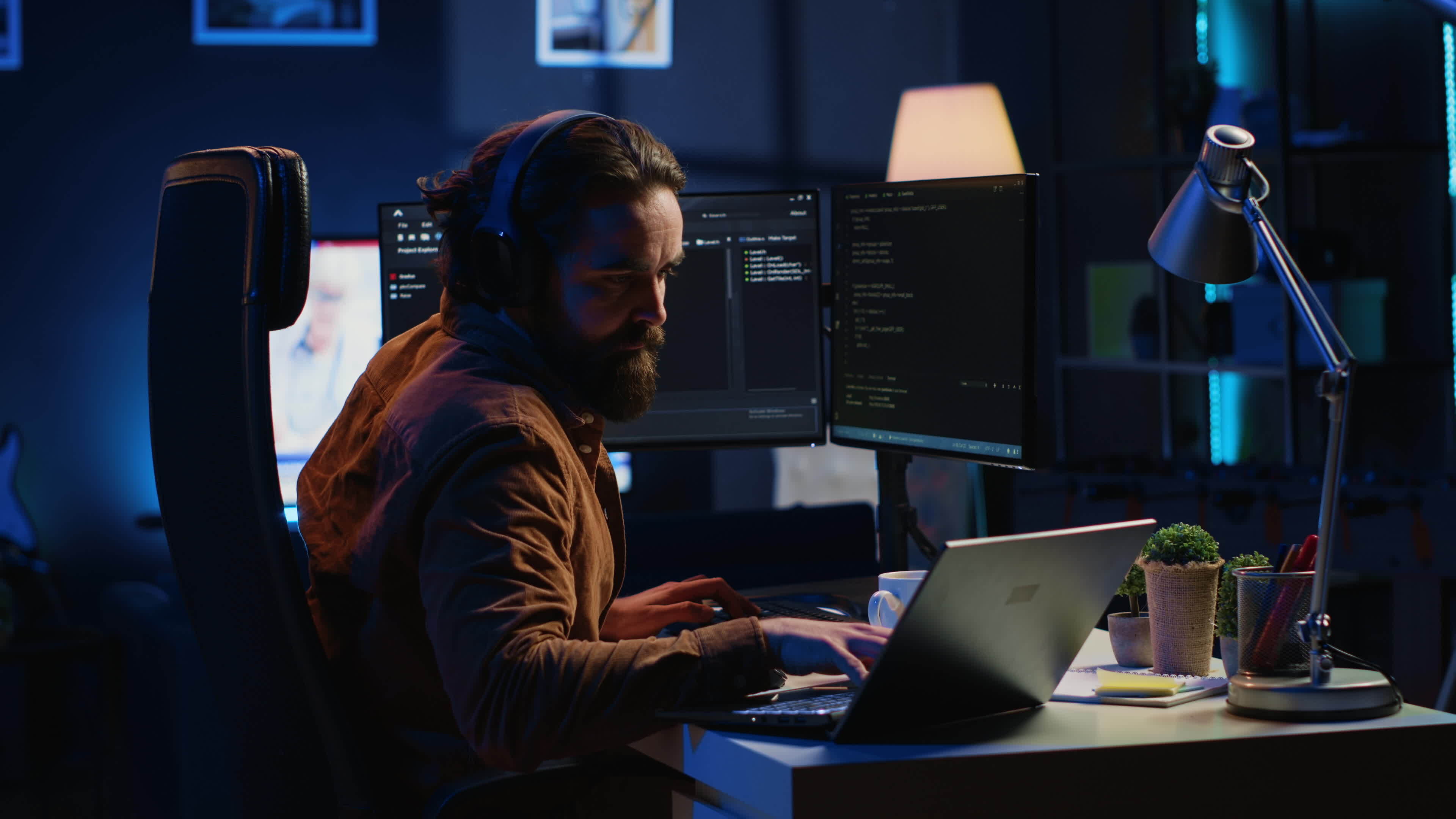 Overworked Developer Complaining While Typing Difficult Code In Home Office Developing Software