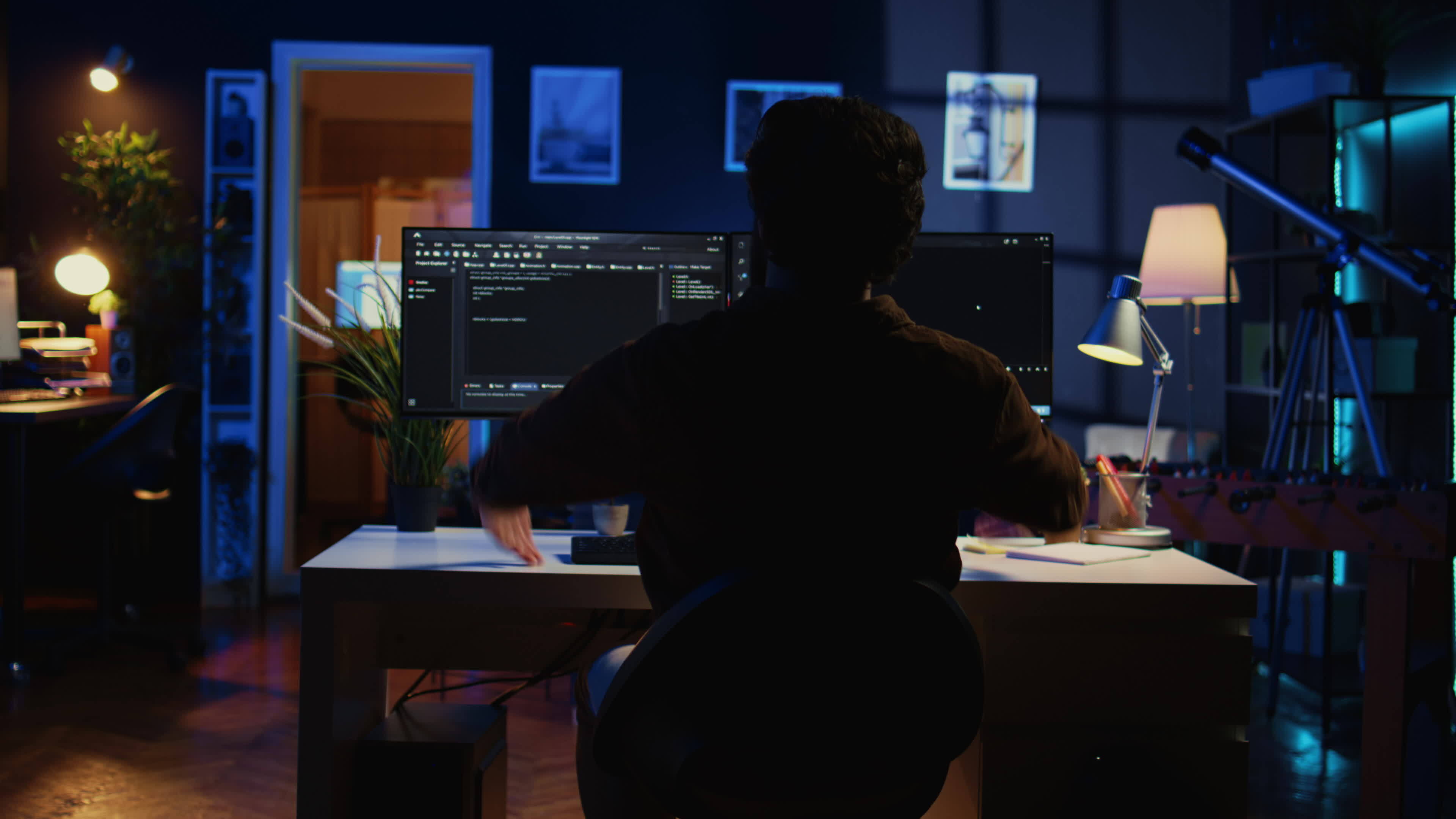 Software Technician Frustrated While Updating Complex Binary Code Script On Computer At Home