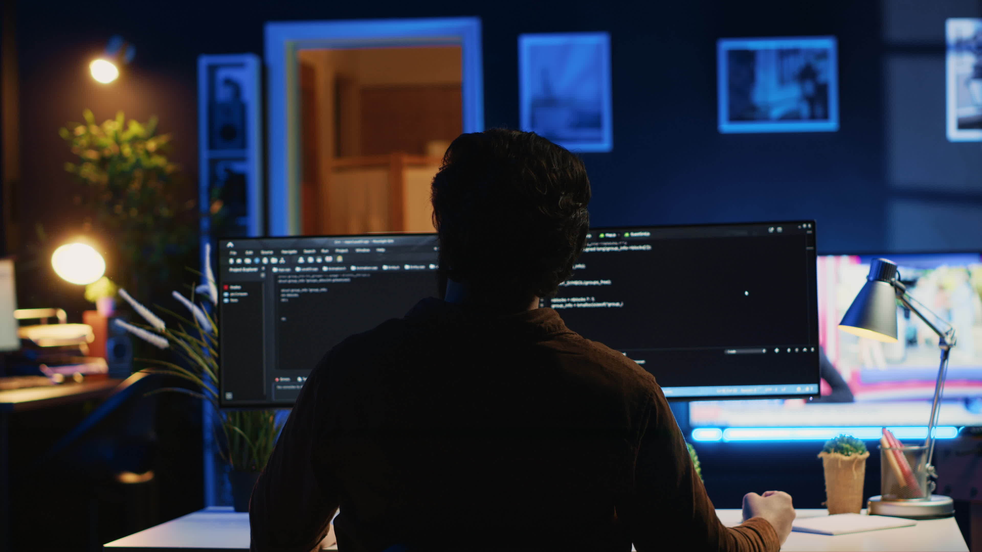 Software Technician Frustrated While Updating Complex Binary Code Script On Computer At Home