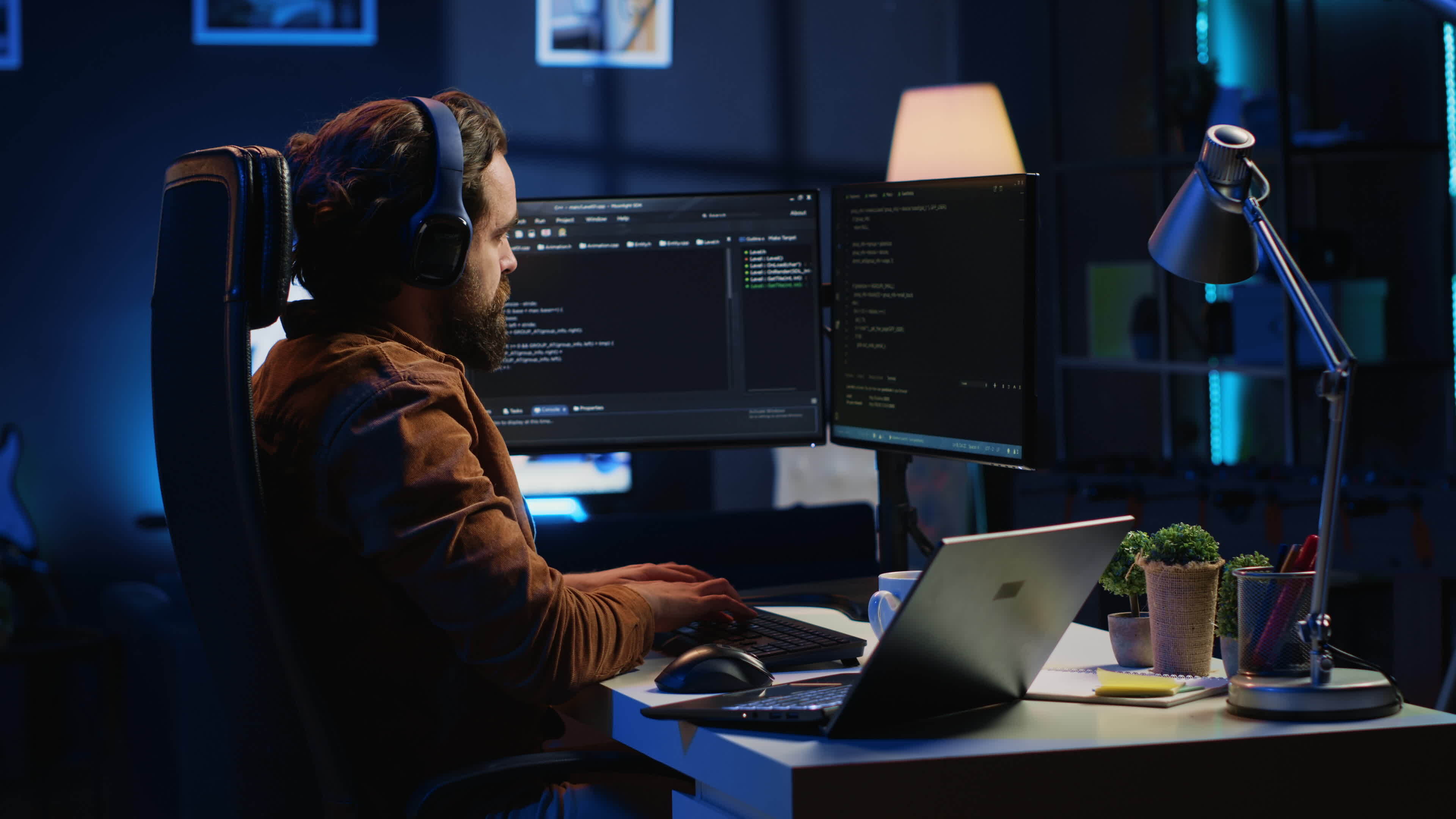 Engineer Typing Code In Apartment Office Using Javascript Programming Language To Develop