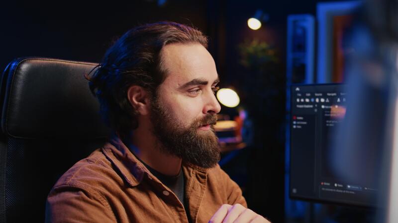Happy Software Engineer Feeling Satisfied After Removing All Bugs While