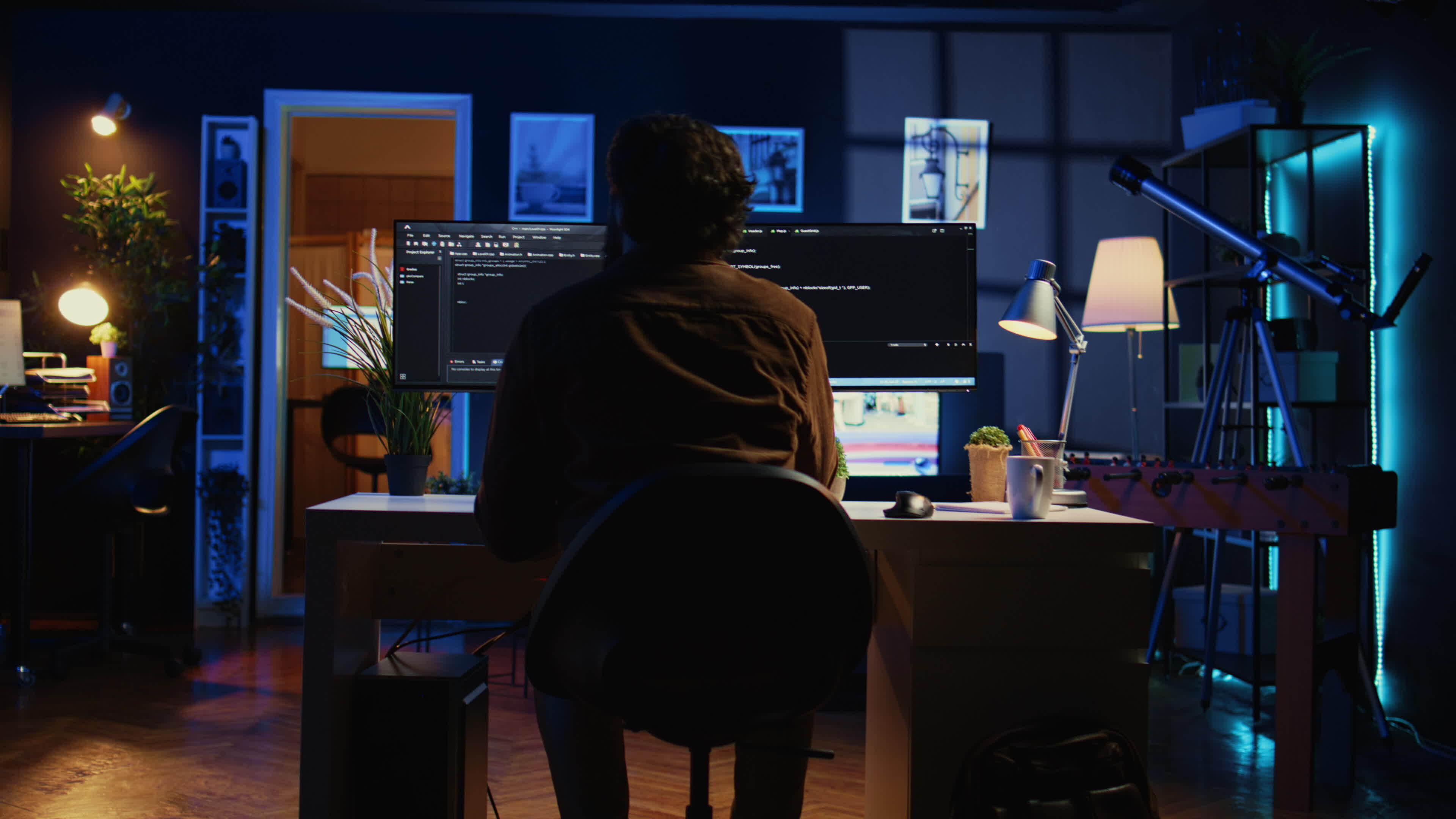 Software Engineer Writes Complex Binary Code Scripts On Computer Close Up Teleworking It