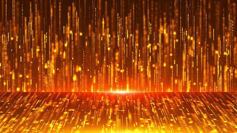 Bright golden particles rising upward, animation of dust and shiny dots, beautiful bokeh, stream ...