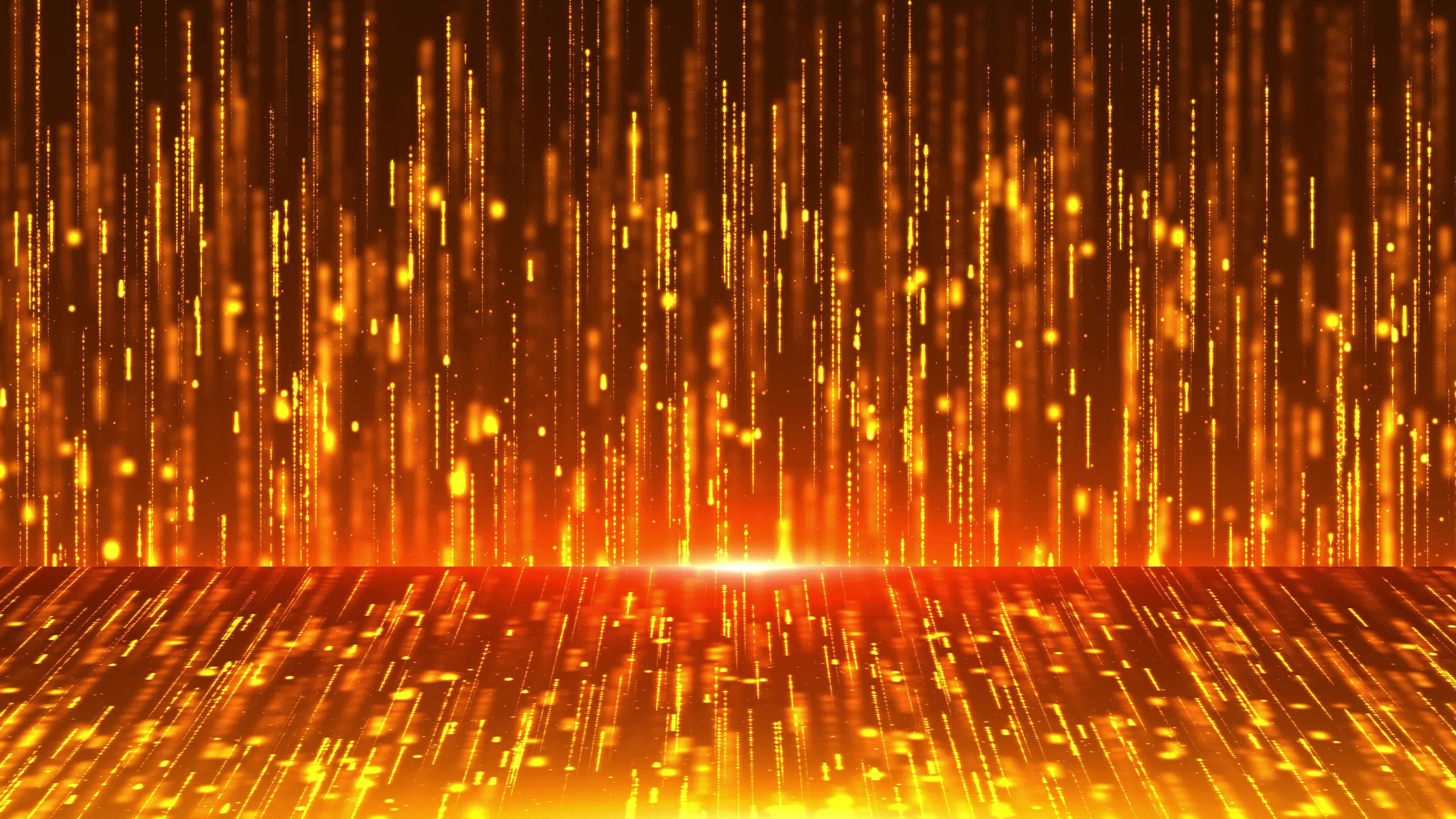 Bright golden particles rising upward, animation of dust and shiny dots ...