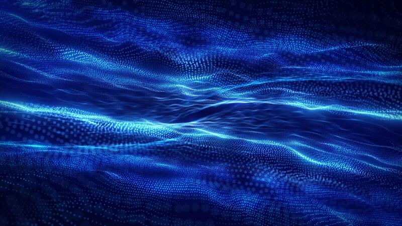 Abstract digital dynamic particle waves with light motion lights background, data flow, cyber ...