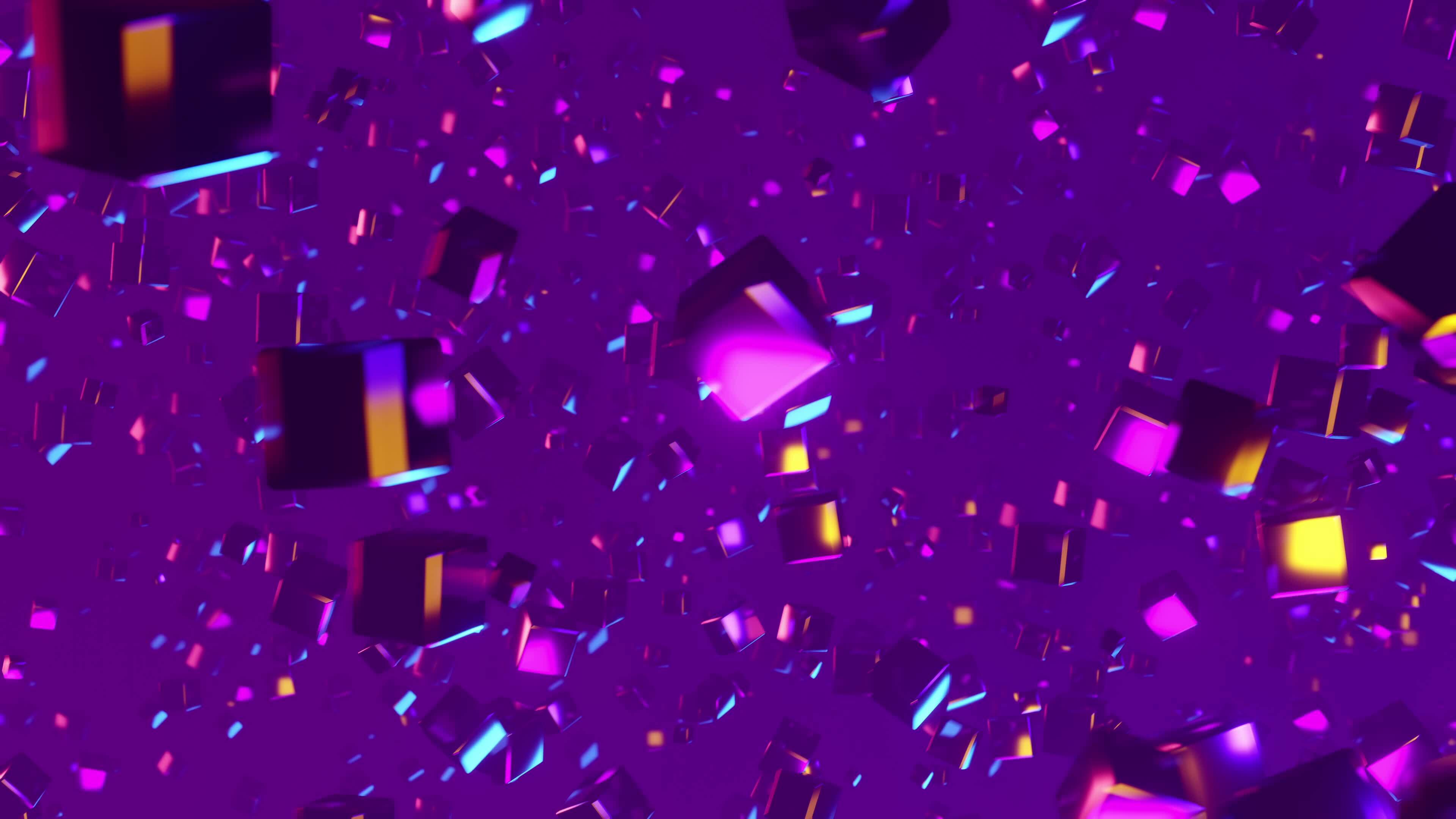 Purple background with many cubes and light. Infinitely looped ...