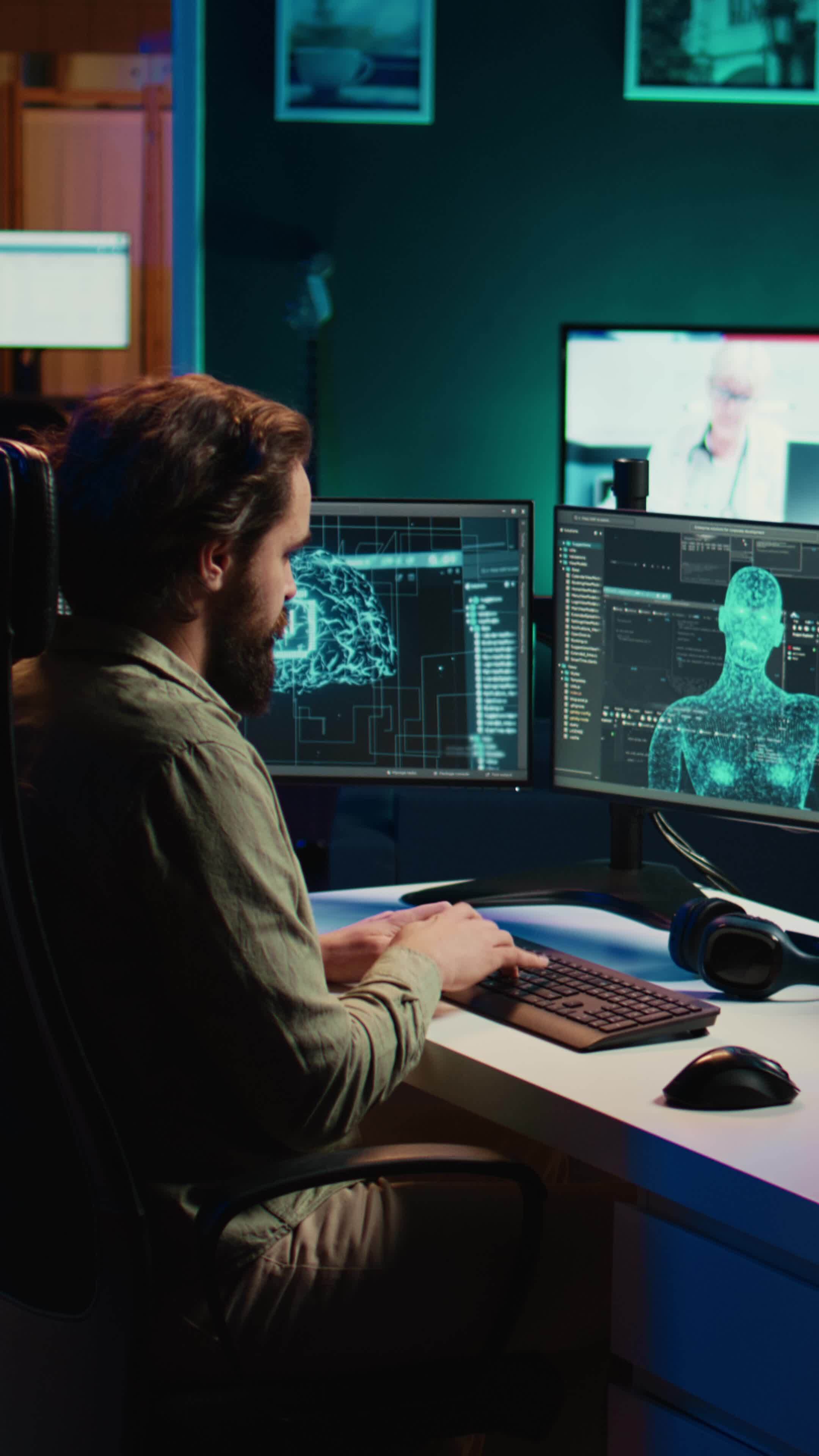 Vertical video Hacker uploading evolved sentient AI to disk, planning ... Vertical video Hacker uploading evolved sentient AI to disk, planning ...