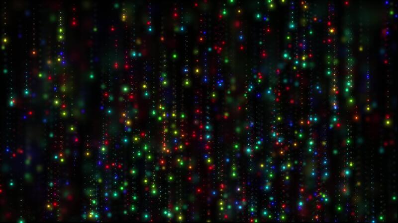 Magic flying particle lights. Rain of colorful particles. 3D animation ...
