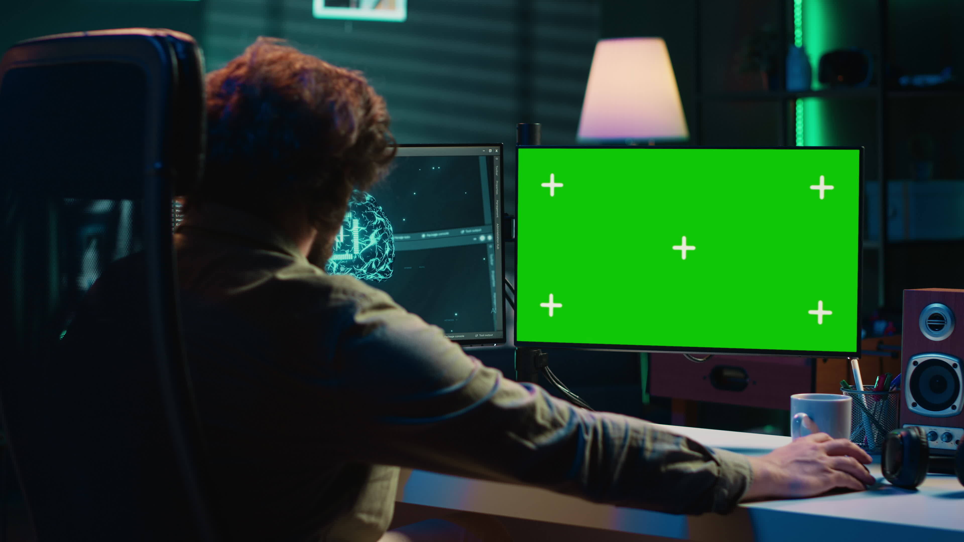 Programmer updating artificial intelligence algorithm using green ... Programmer updating artificial intelligence algorithm using green ...