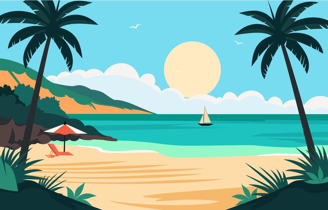 Tropical Beach Scene Vector Art, Icons, and Graphics for Free Download