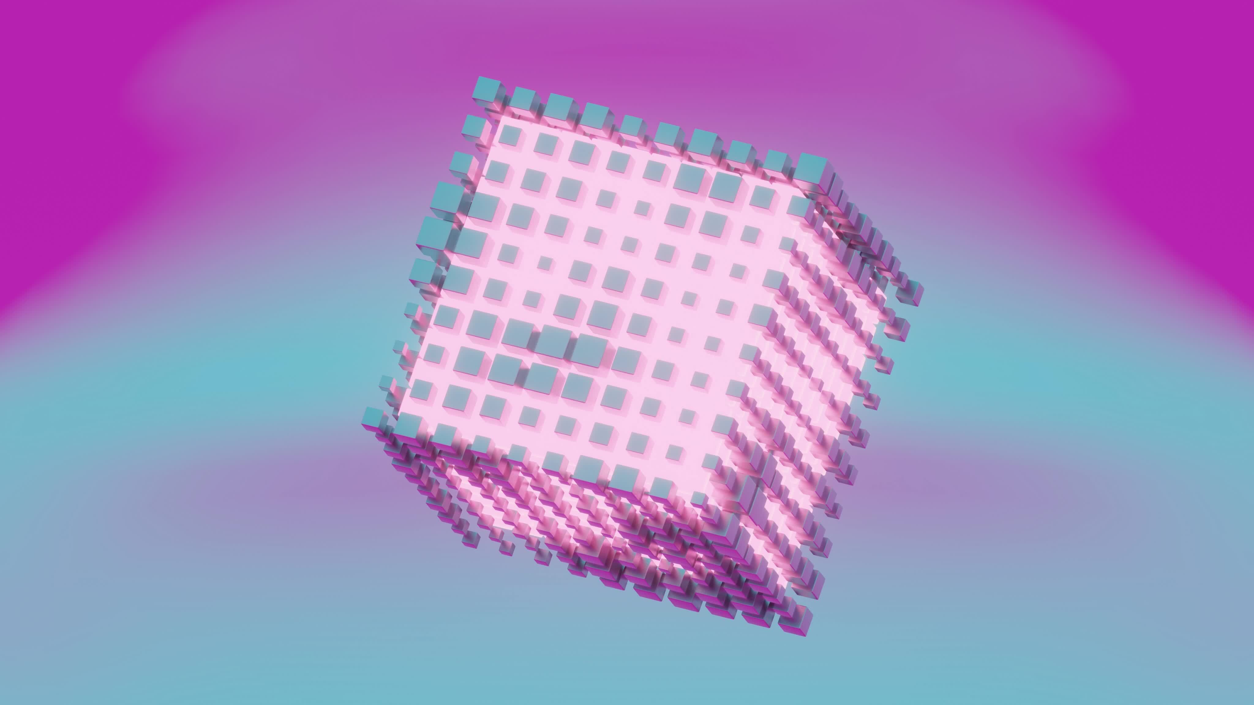 The Cube With Its Holographic Texture Appears To Float And Rotate Showcasing Its Various