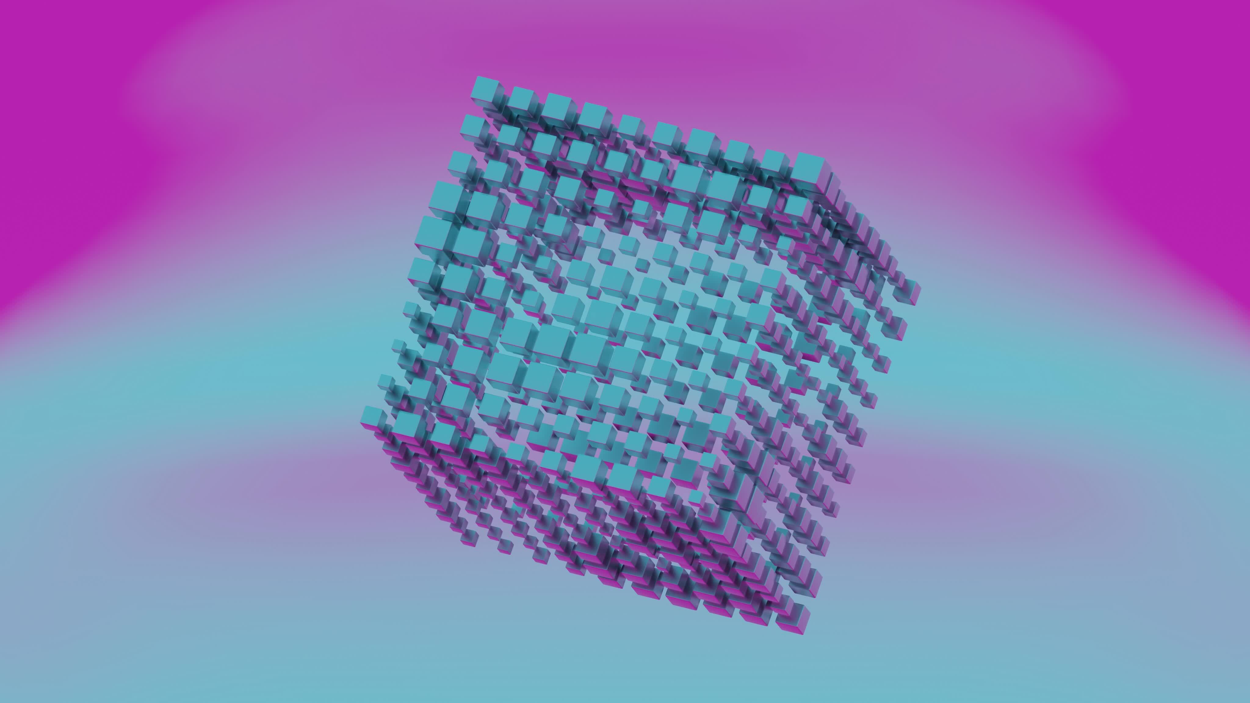 The Cube With Its Holographic Texture Appears To Float And Rotate Showcasing Its Various