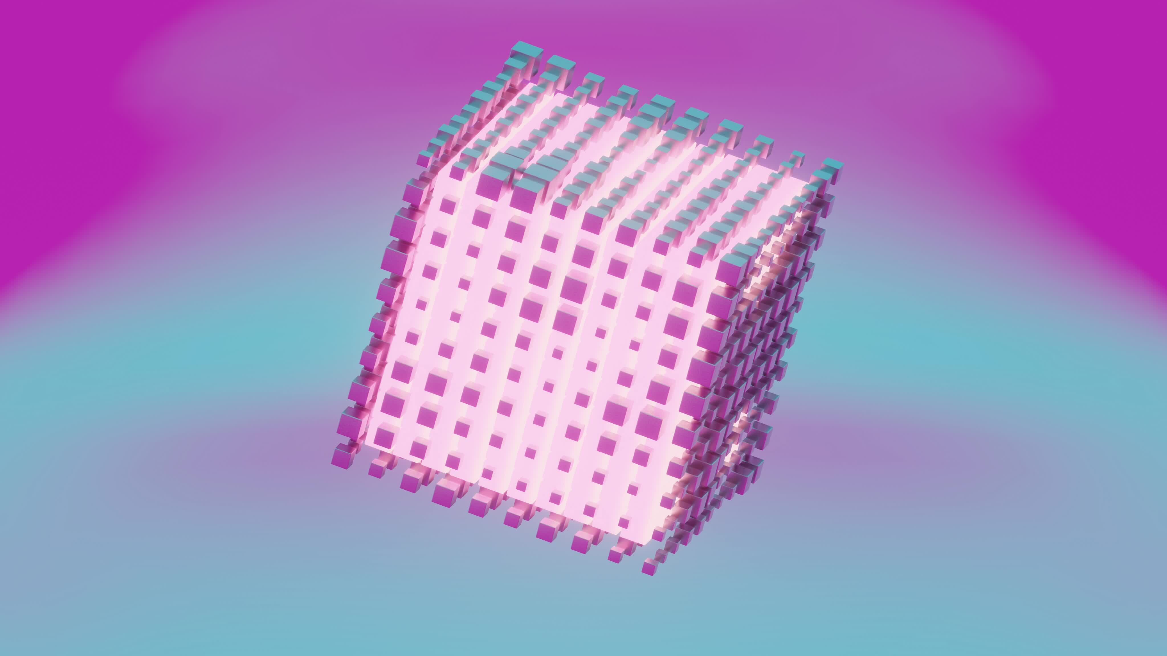 The Cube With Its Holographic Texture Appears To Float And Rotate Showcasing Its Various