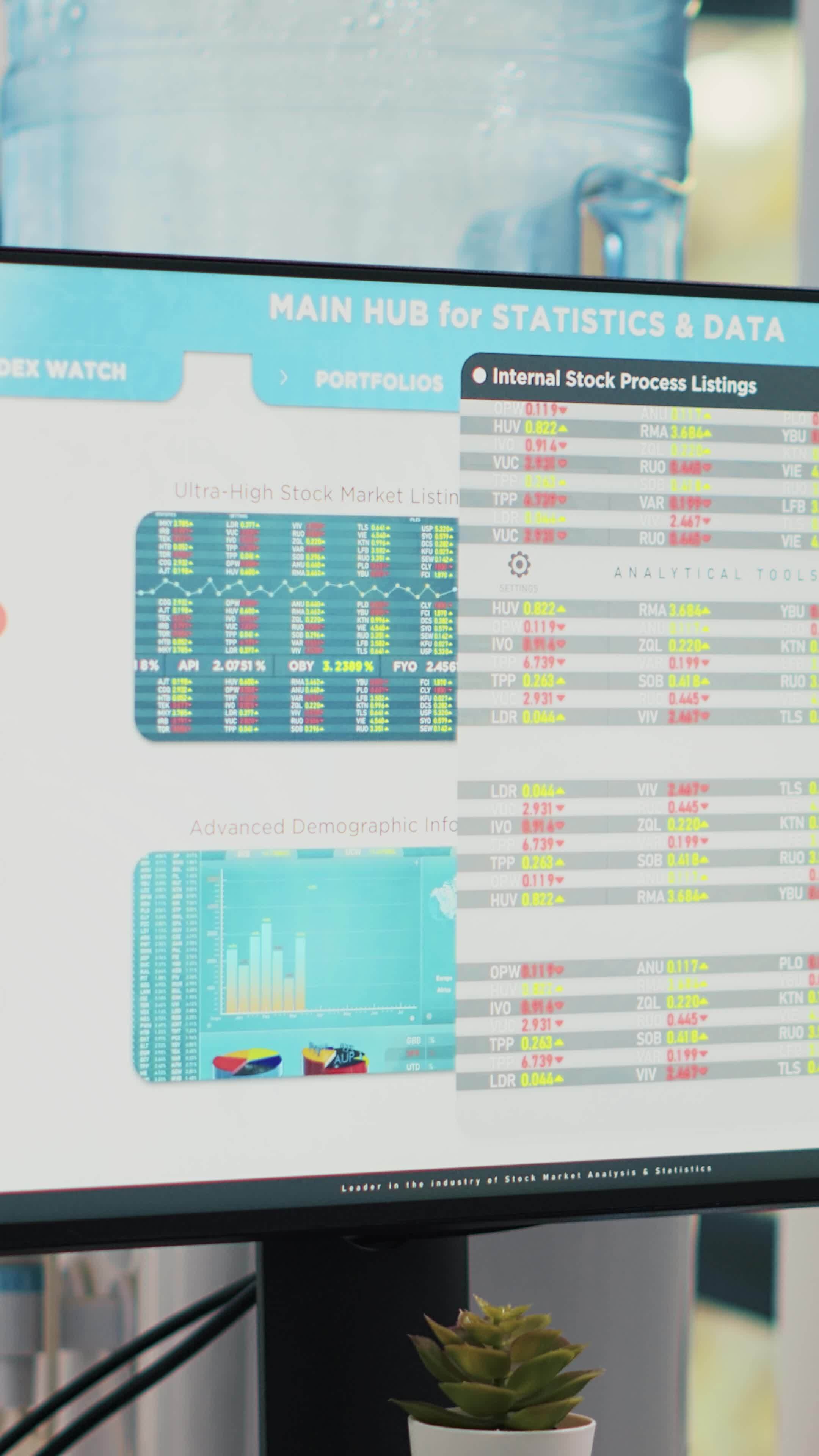 Vertical video Stock market values going up and down on computer ...