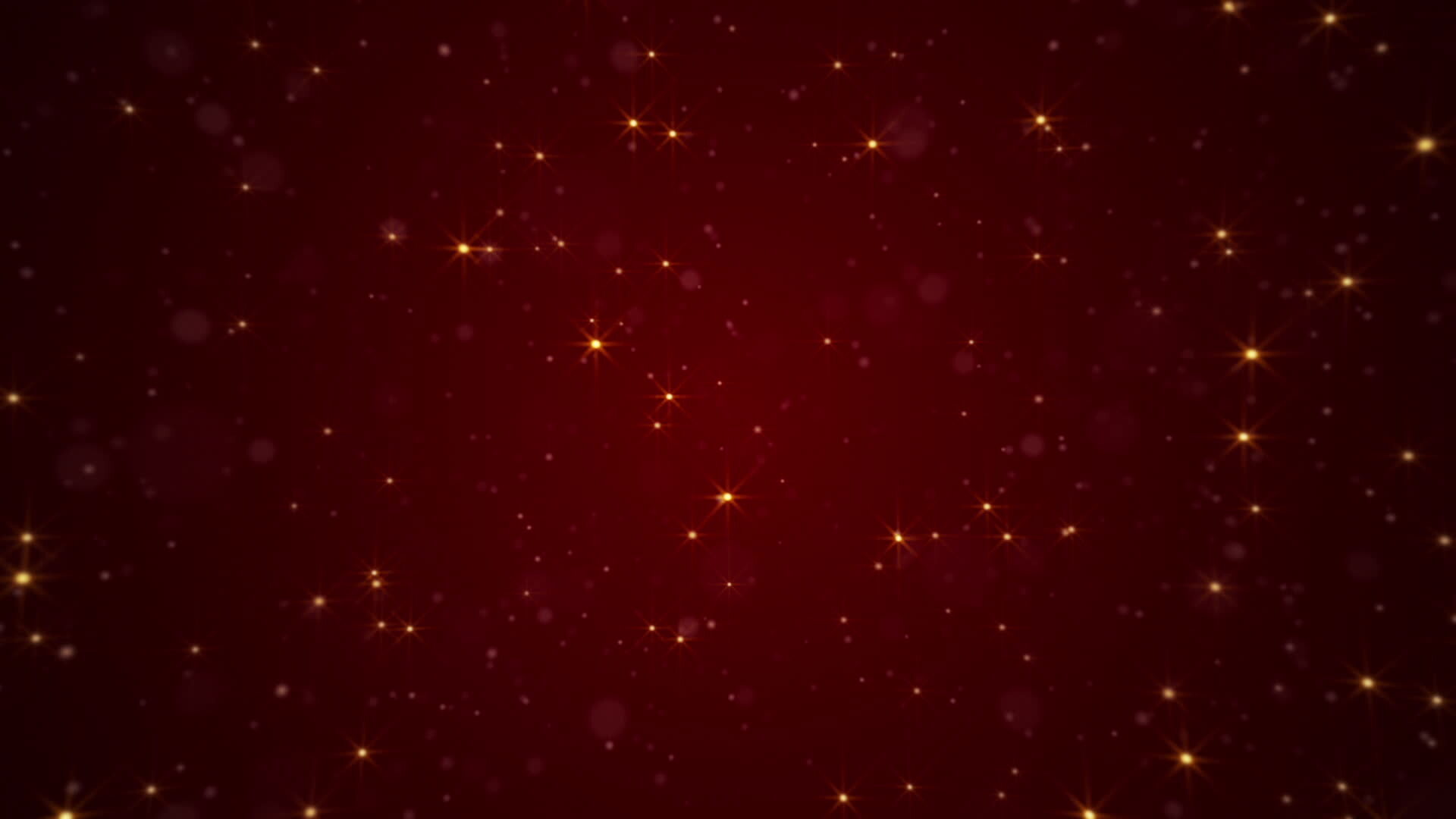 Vertical video - shiny twinkling golden stars and bokeh particles on a dark red gradient. This ...