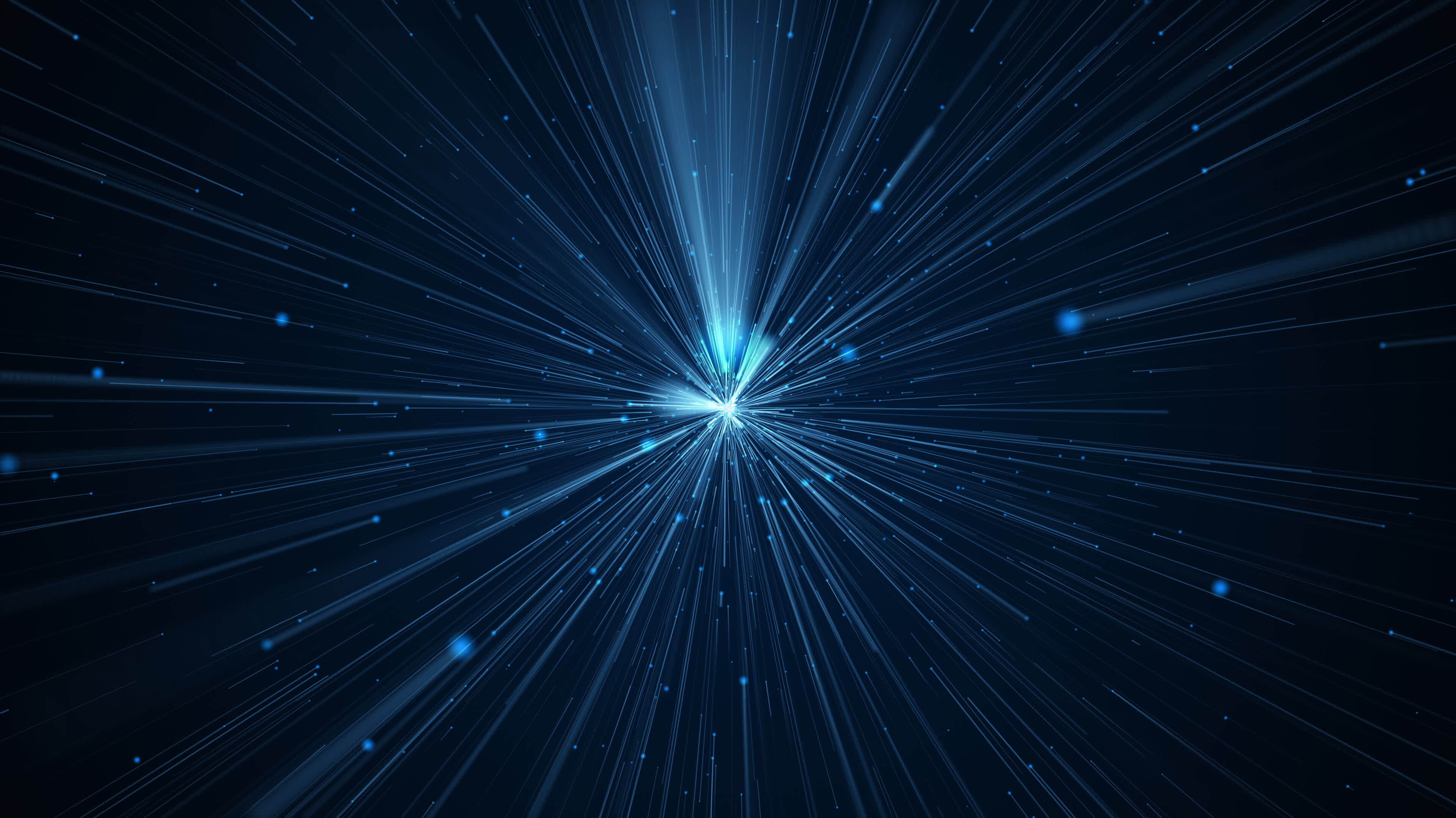 Cosmic interstellar hyperspace motion background animation. Flying at warp speed through glowing ...
