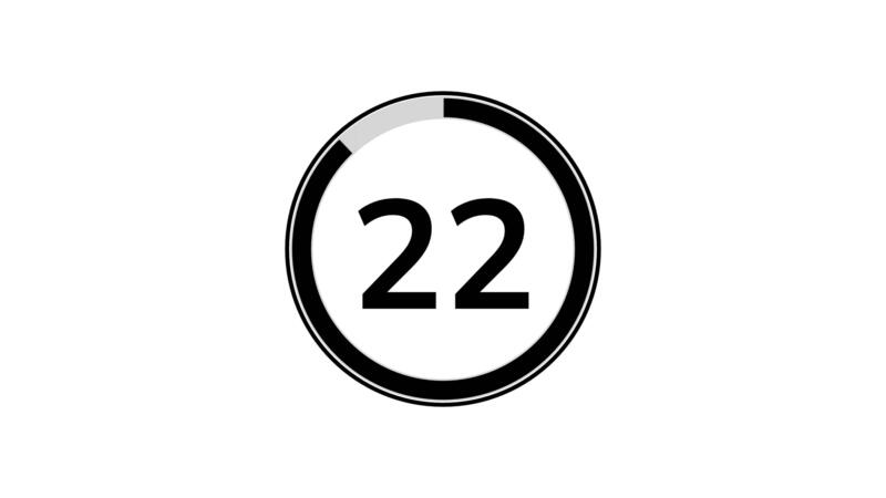 25 seconds countdown timer animation with simple flat modern black circle indicator animation on ...